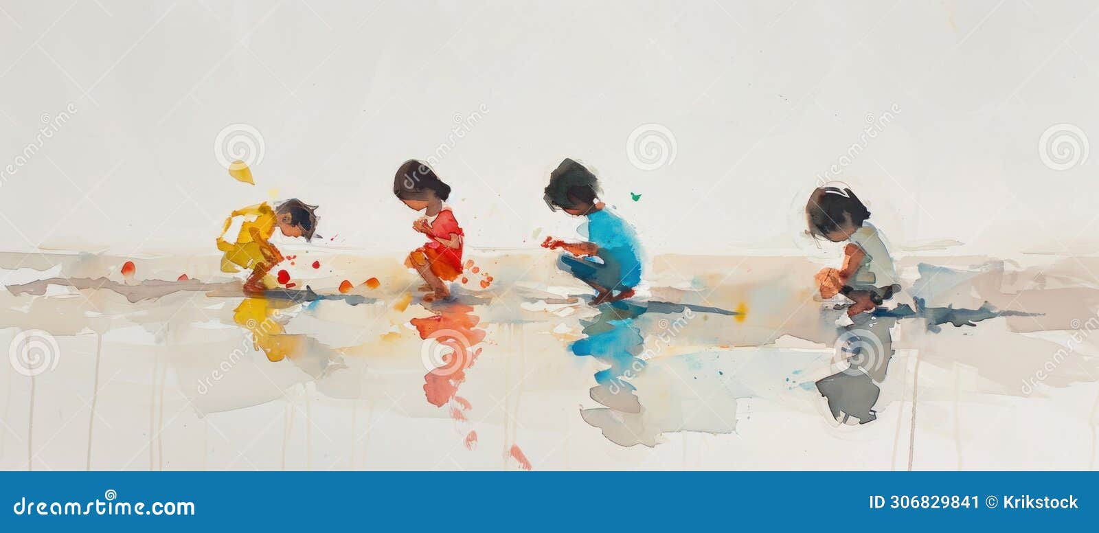 Children Playing, Colorful Reflections on Water Surface Stock ...