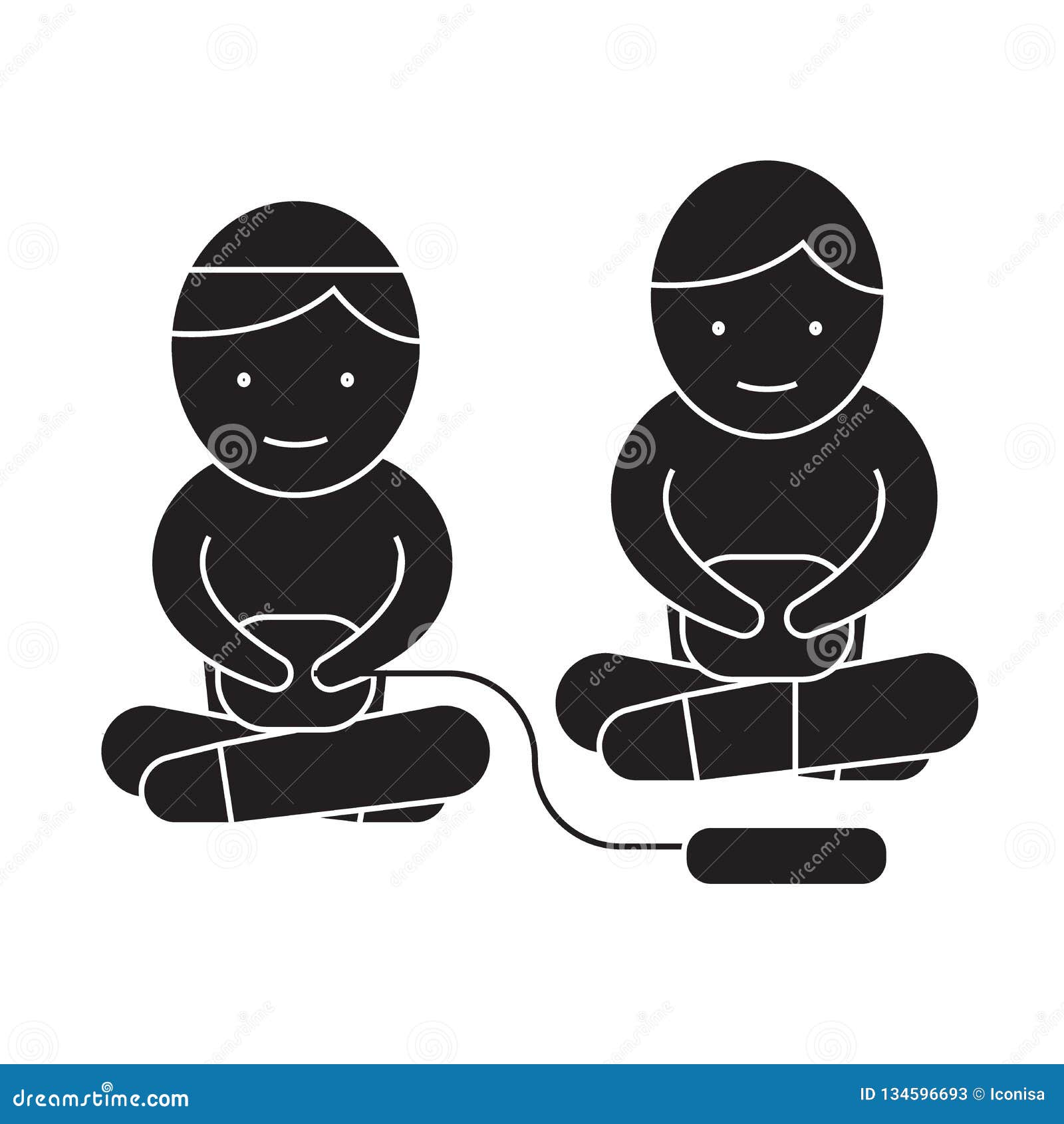 Children Playing Computer Game Black Vector Concept Icon. Children ...