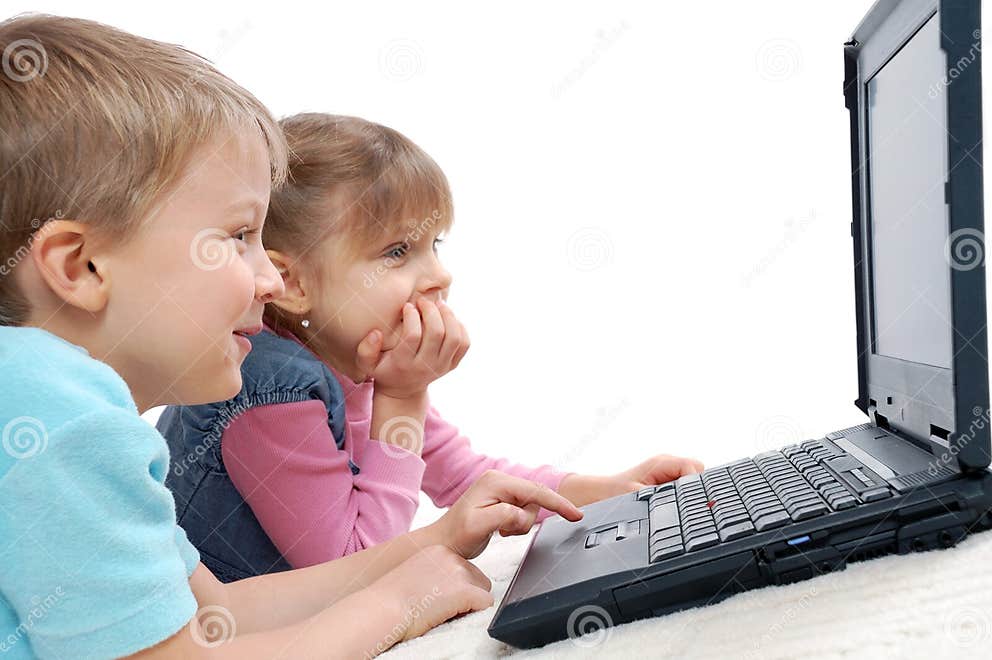Children Playing Computer Games Stock Image - Image of childhood, lying ...