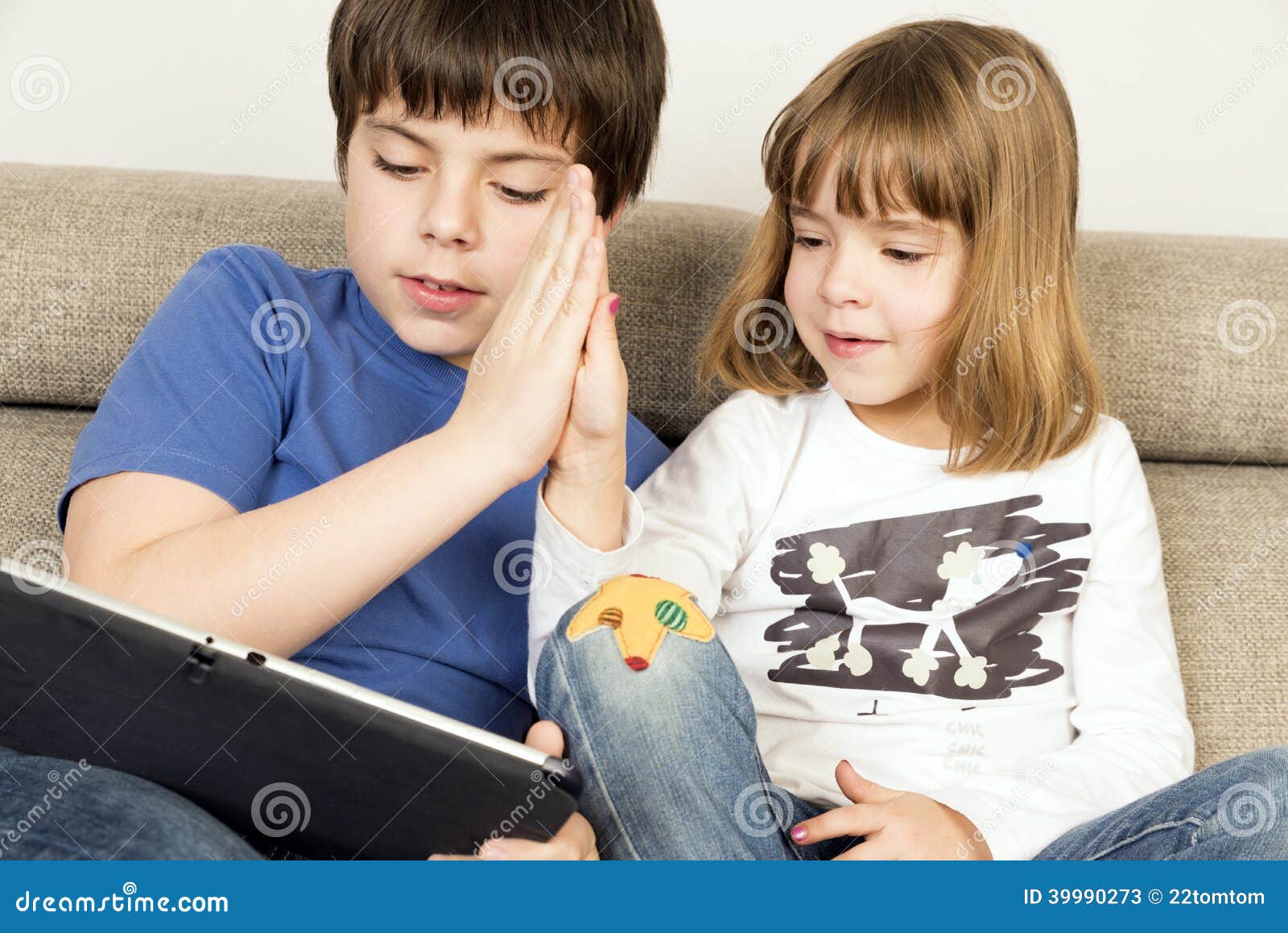 Children Playing with a Digital Tablet Stock Image - Image of jeans ...