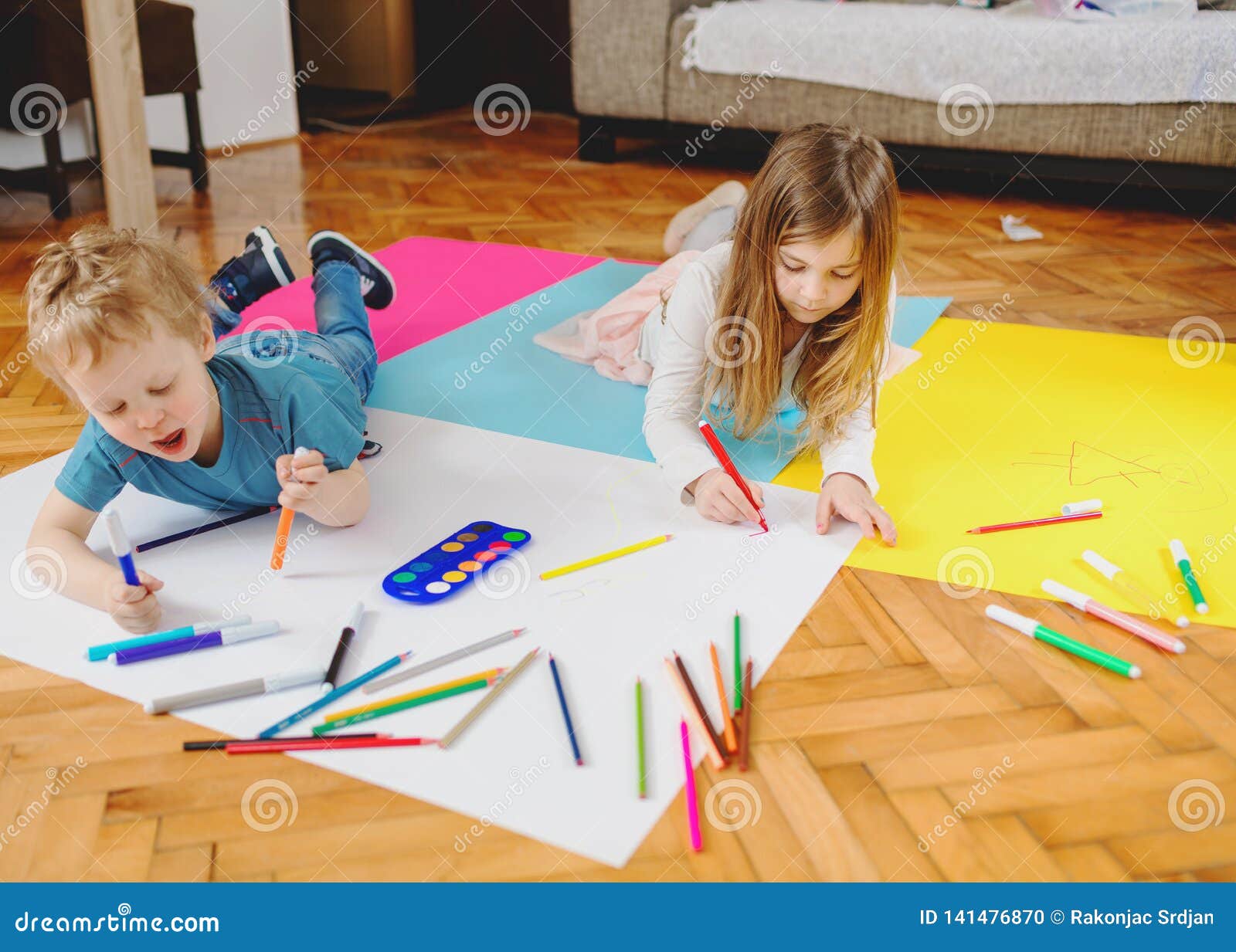 Children are Playing and Drawing. Stock Photo - Image of beautiful ...