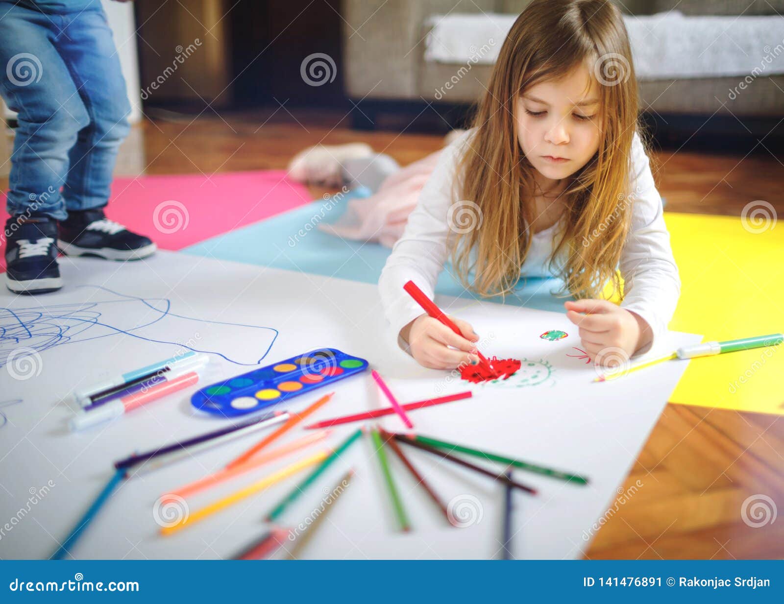 Children are Playing and Drawing. Stock Image - Image of joyful ...