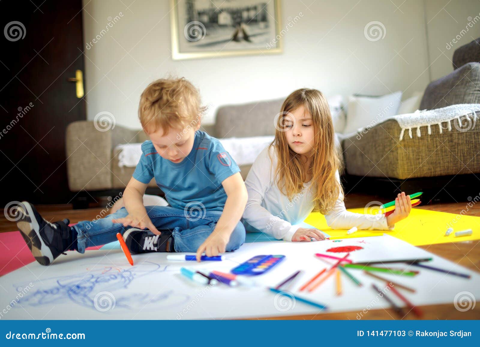 Children are Playing and Drawing. Stock Image - Image of crayons ...
