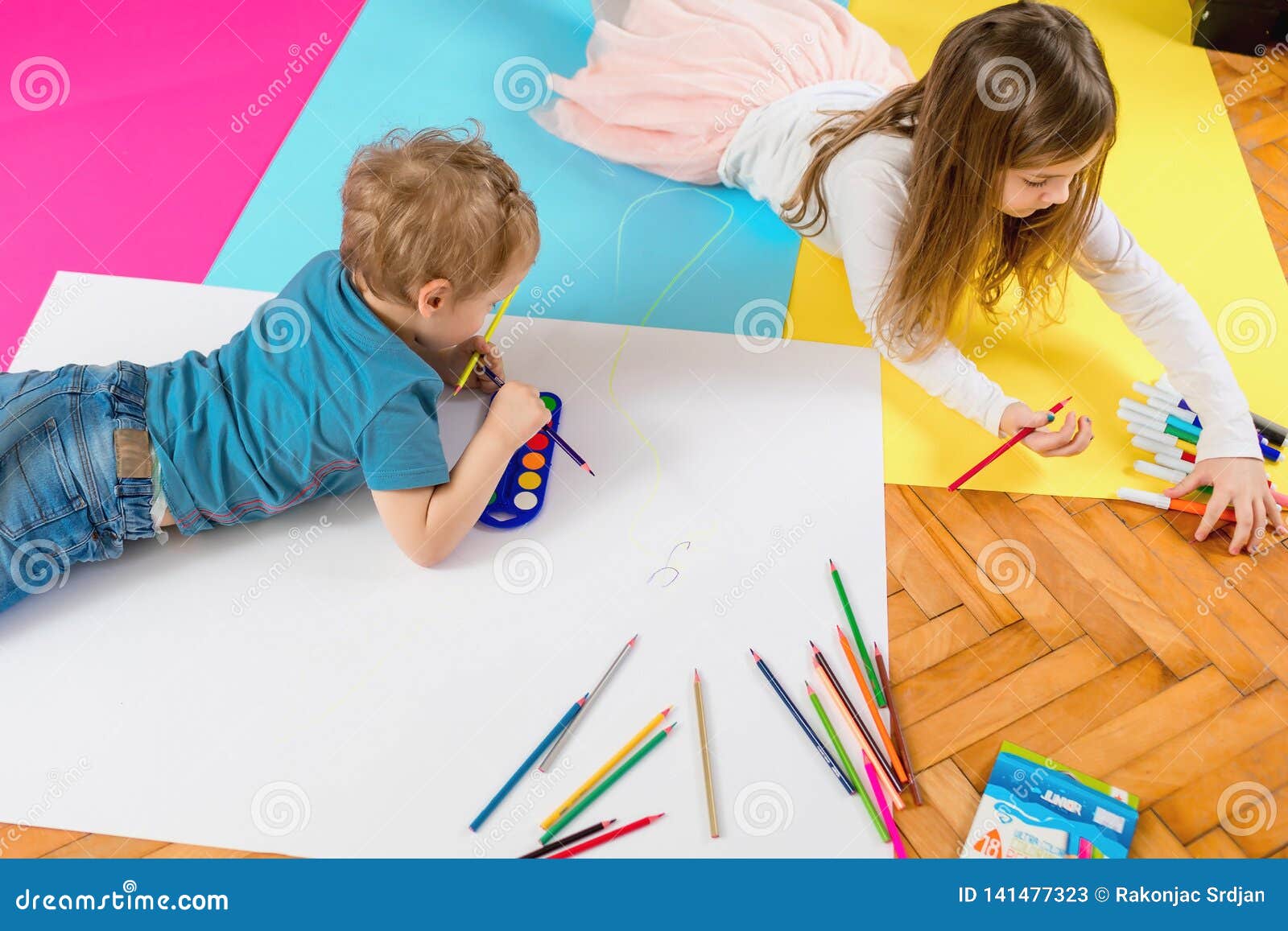 Children are Playing and Drawing. Stock Image - Image of adorable ...