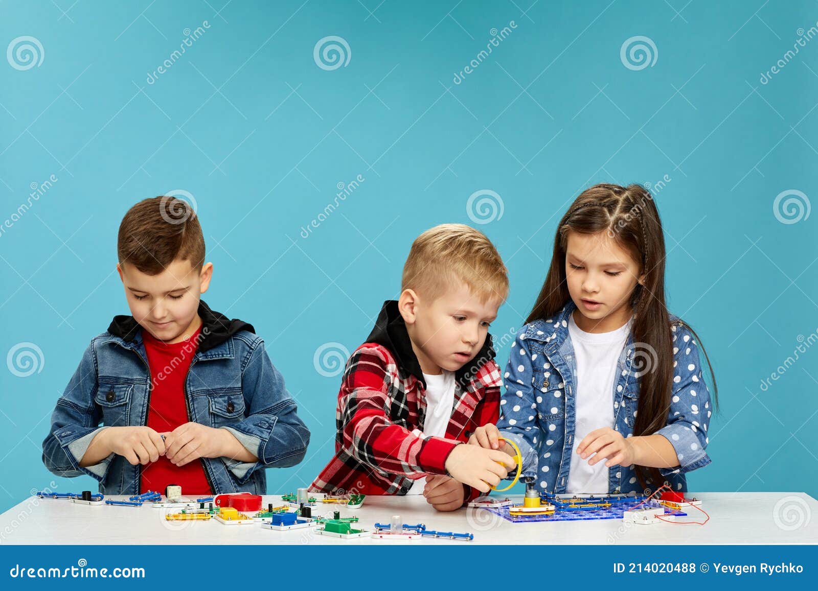 Children Playing with Electronic Constructor at Studio Stock Photo ...
