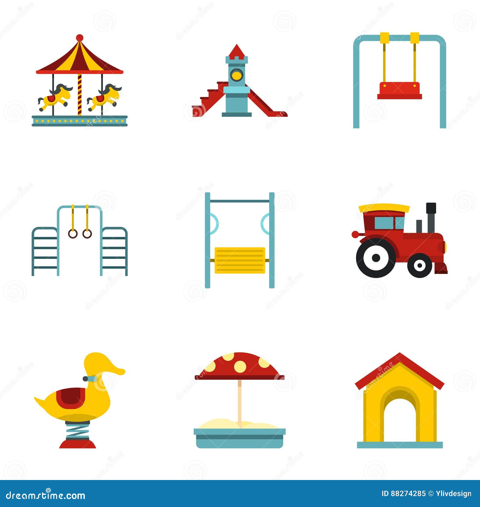 Children Playing Elements Icons Set, Flat Style Stock Vector ...
