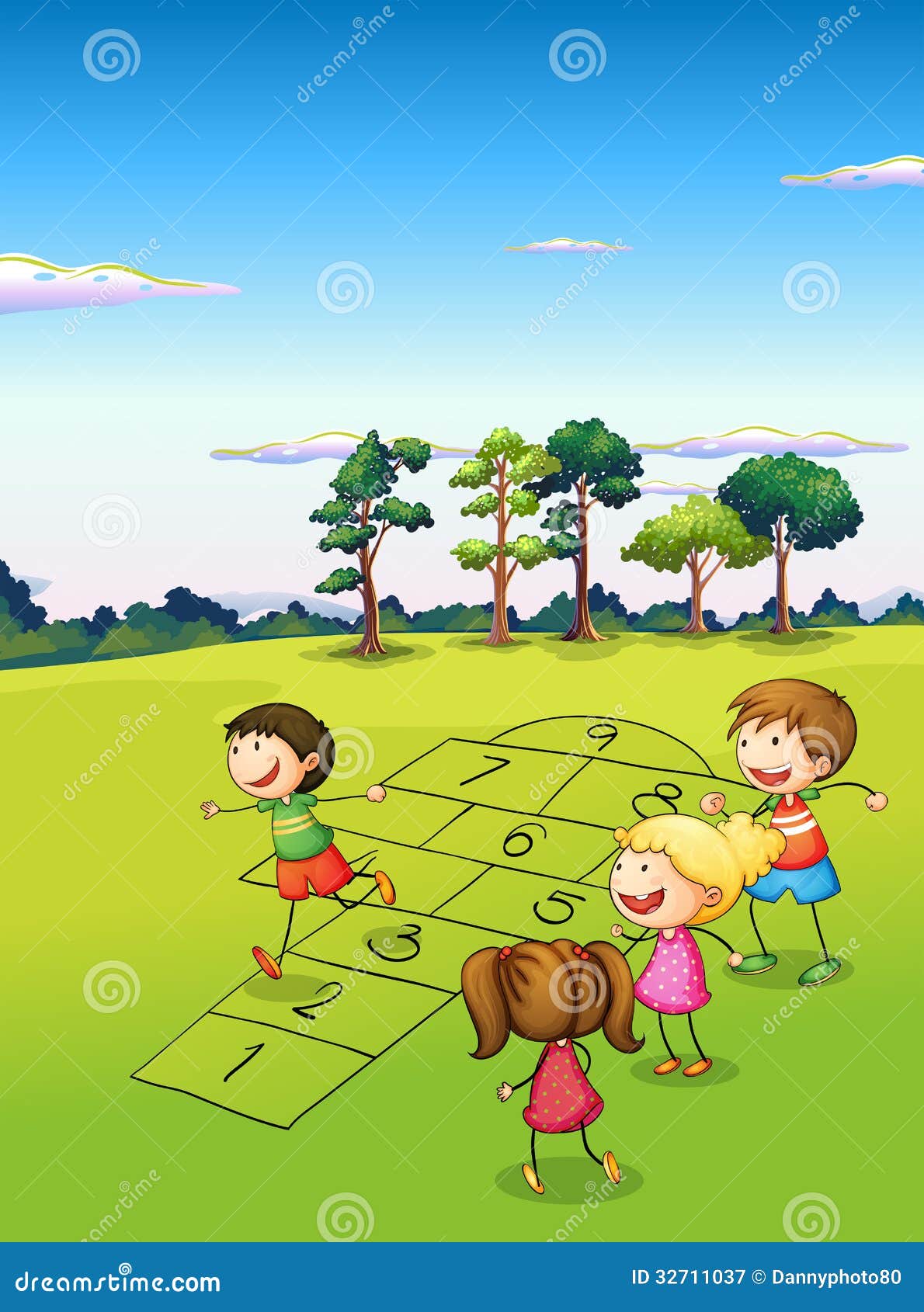 Children Playing in the Field Stock Vector - Illustration of daytime ...
