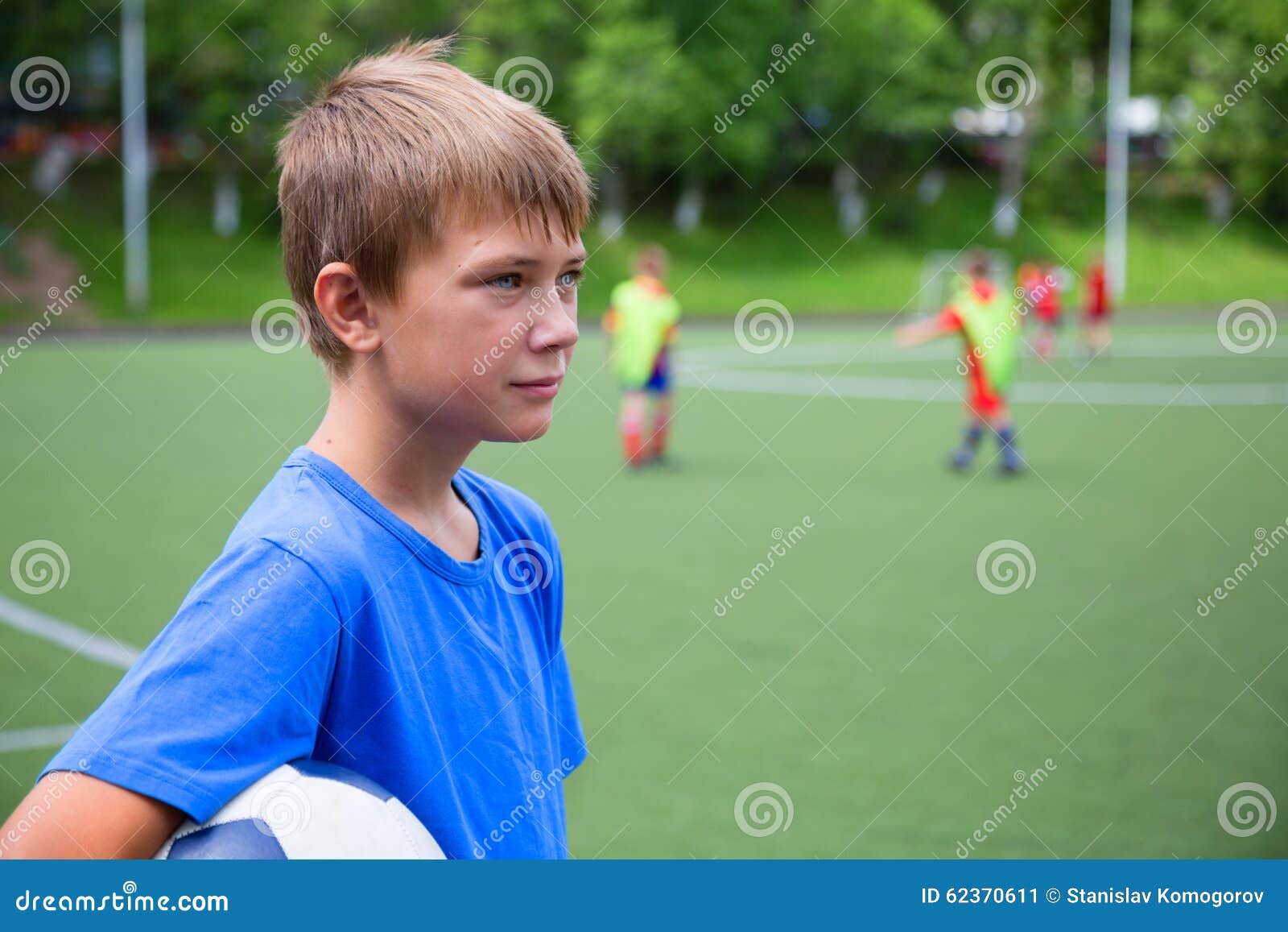 Children Playing Football at Stadium Stock Image - Image of field ...