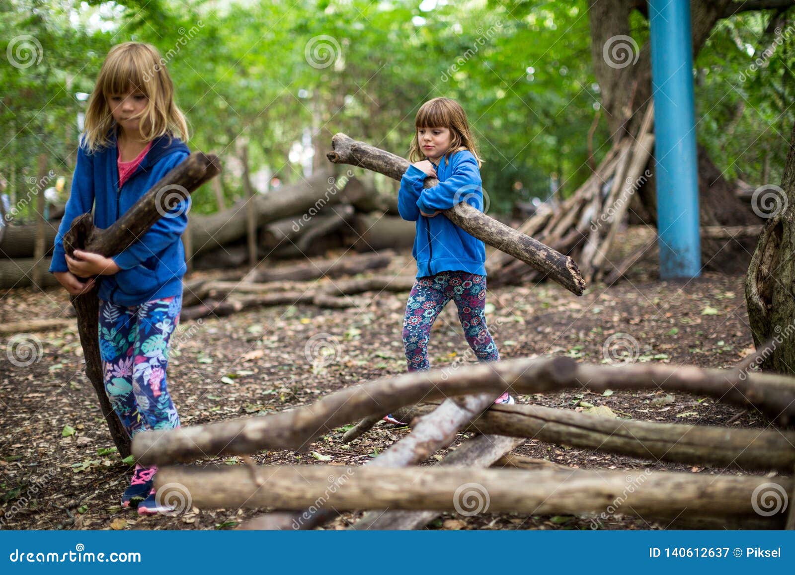Little Girls Playing in the Forest Stock Image - Image of family ...
