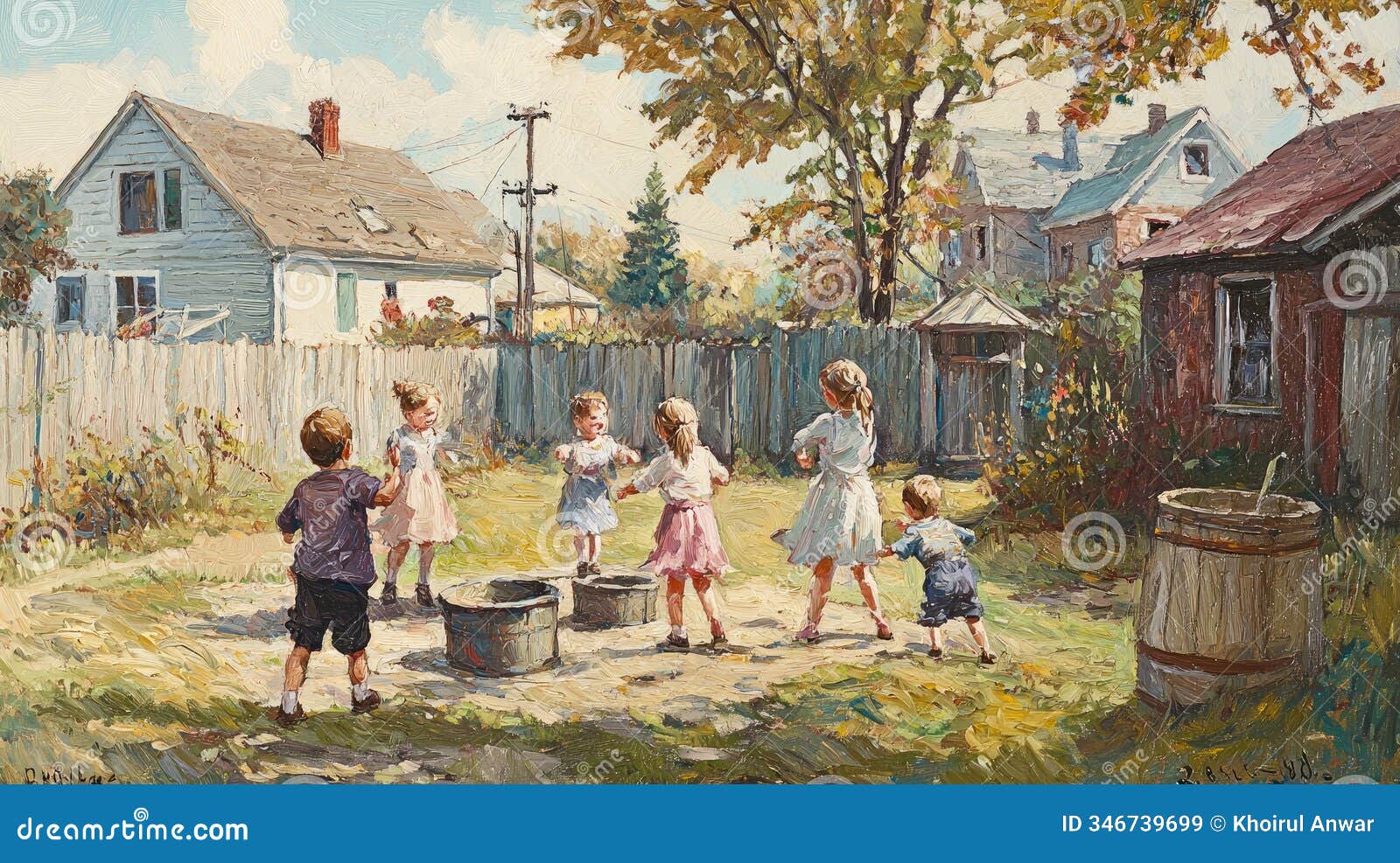 Children Playing a Game in a Backyard Setting Retro and Nostalgic ...