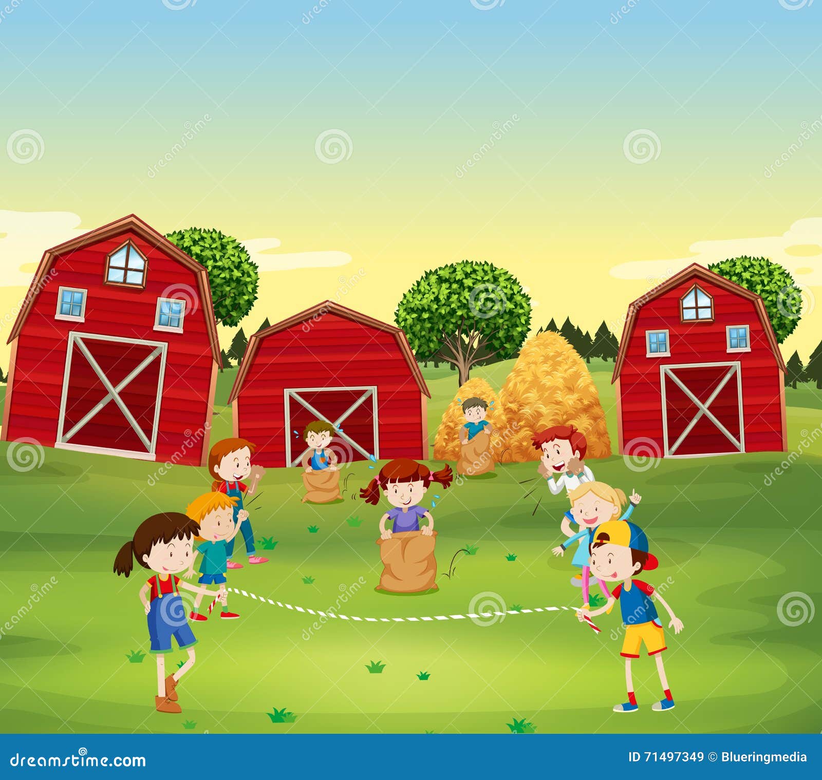 Children Playing Game in the Field Stock Vector - Illustration of ...
