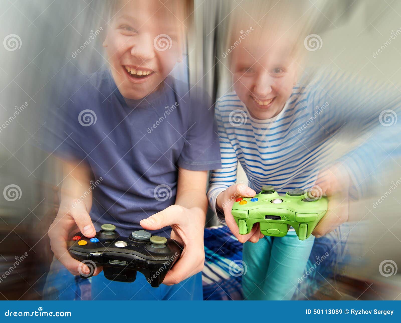 Children Playing on Games Console Stock Image - Image of green, ball ...