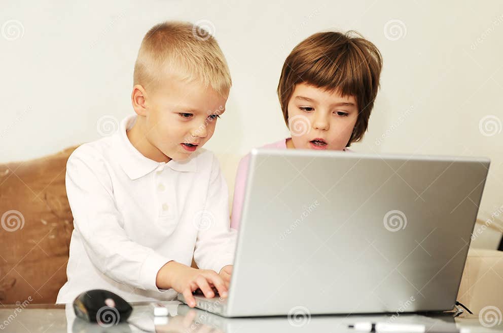 Children Playing Games on Laptop Computer Stock Image - Image of people ...