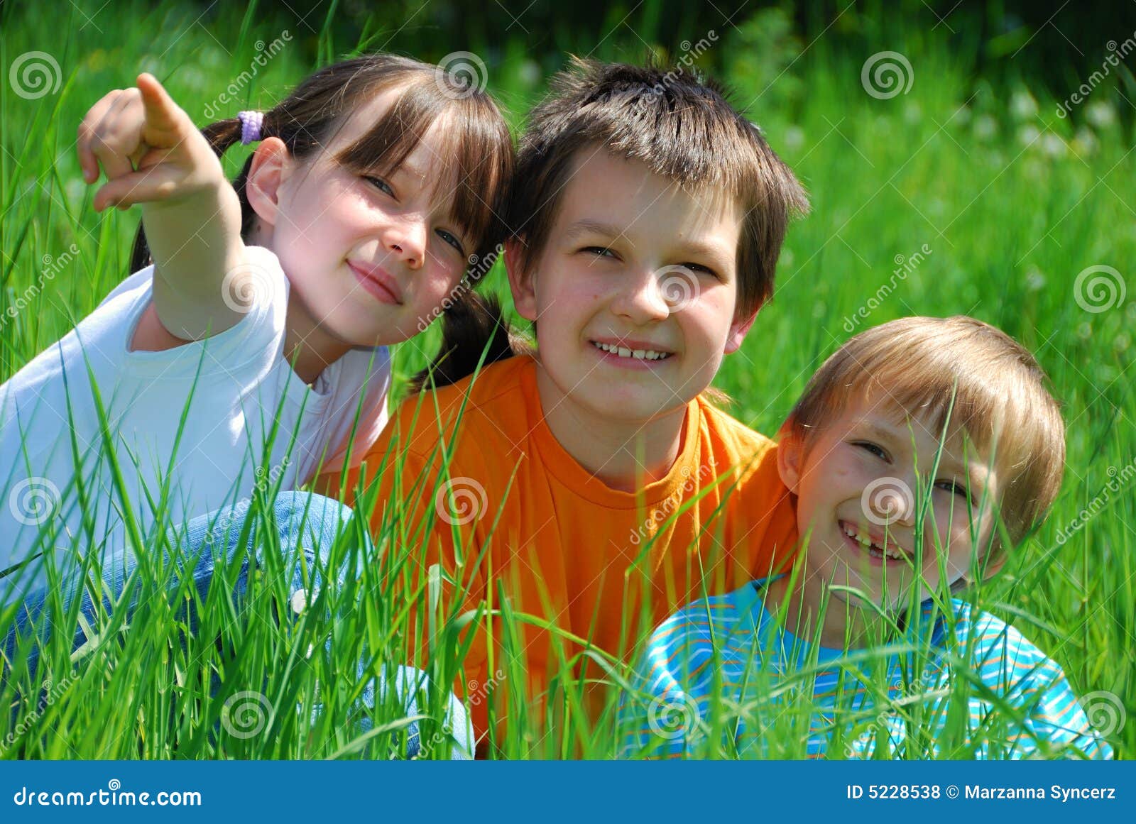 Children Playing in Grass stock photo. Image of happy - 5228538
