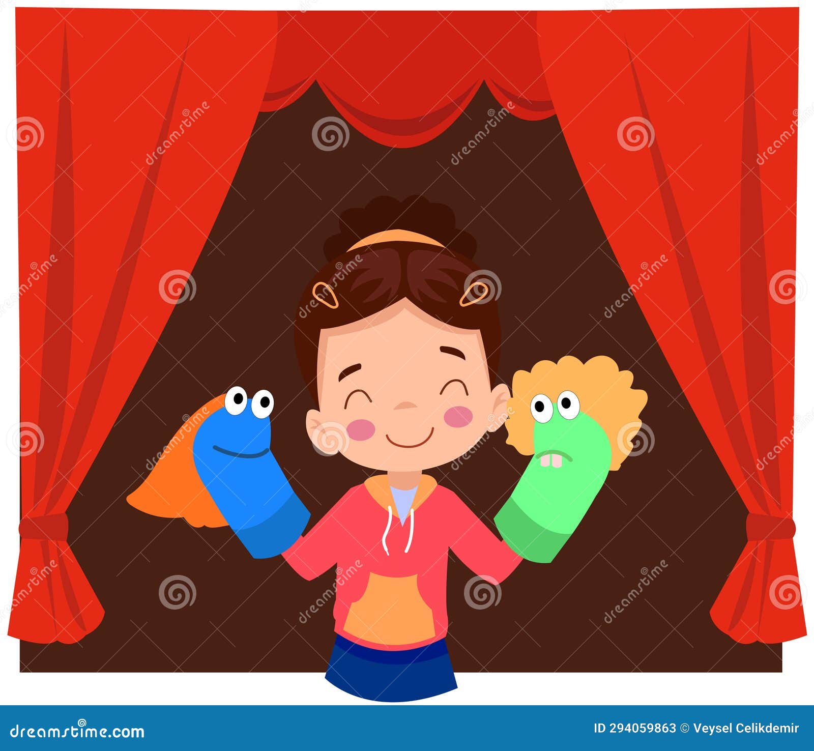 Boy Playing With Puppets Vector Illustration | CartoonDealer.com #261058750