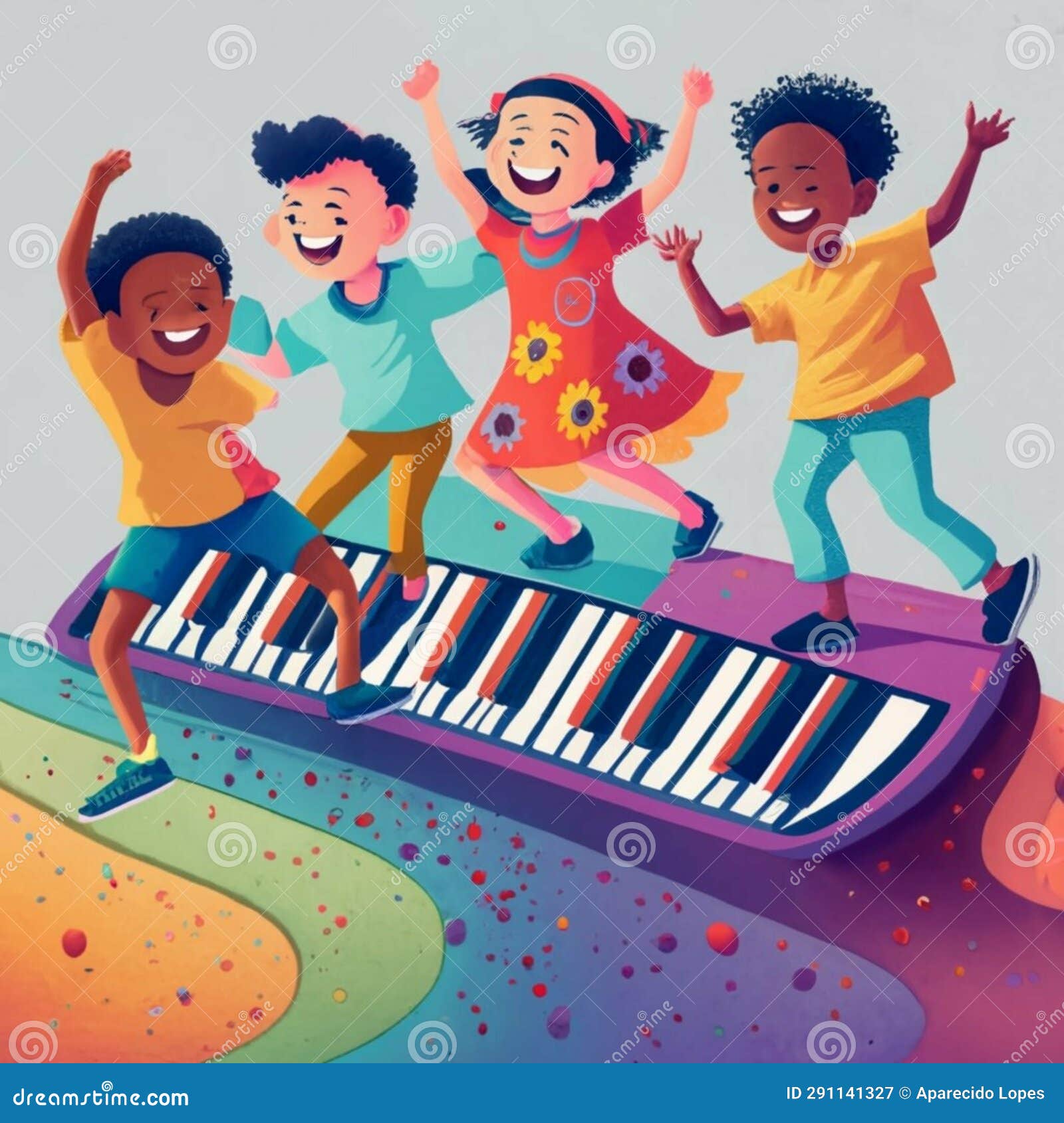 Illustration of Children Dancing on the Keyboard, Generated by ...