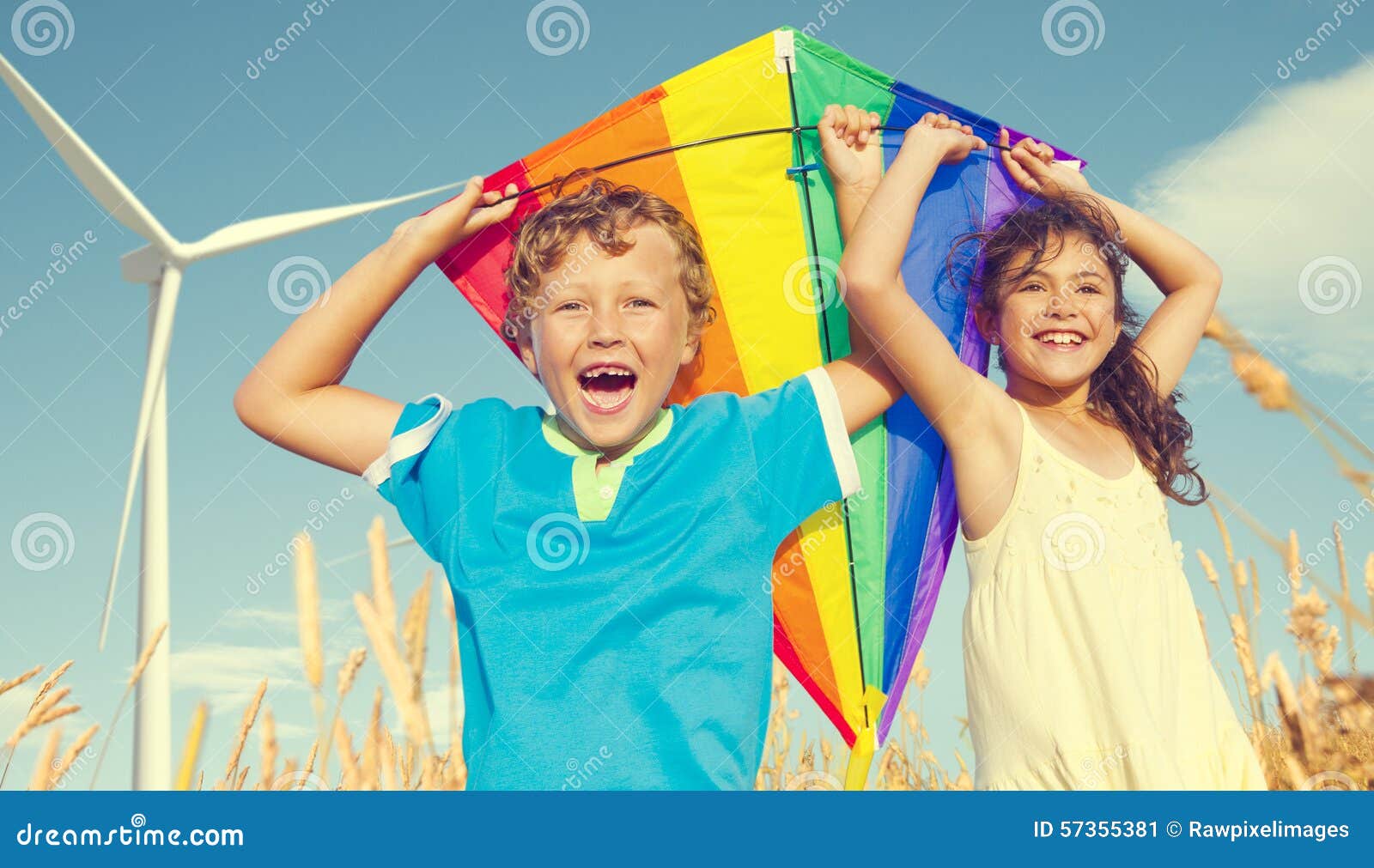 Children Playing Kite Happiness Cheerful Summer Concept Stock Image ...