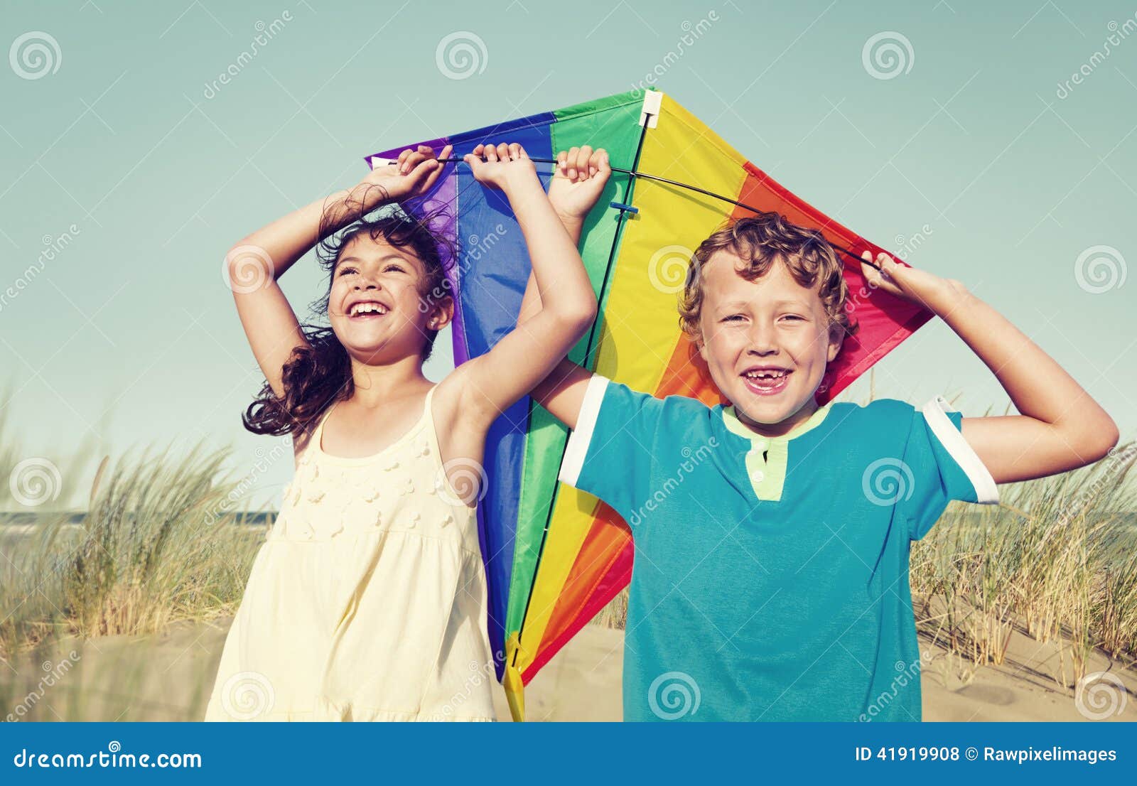 Children Playing with the Kite Outdoors Stock Photo - Image of colorful ...