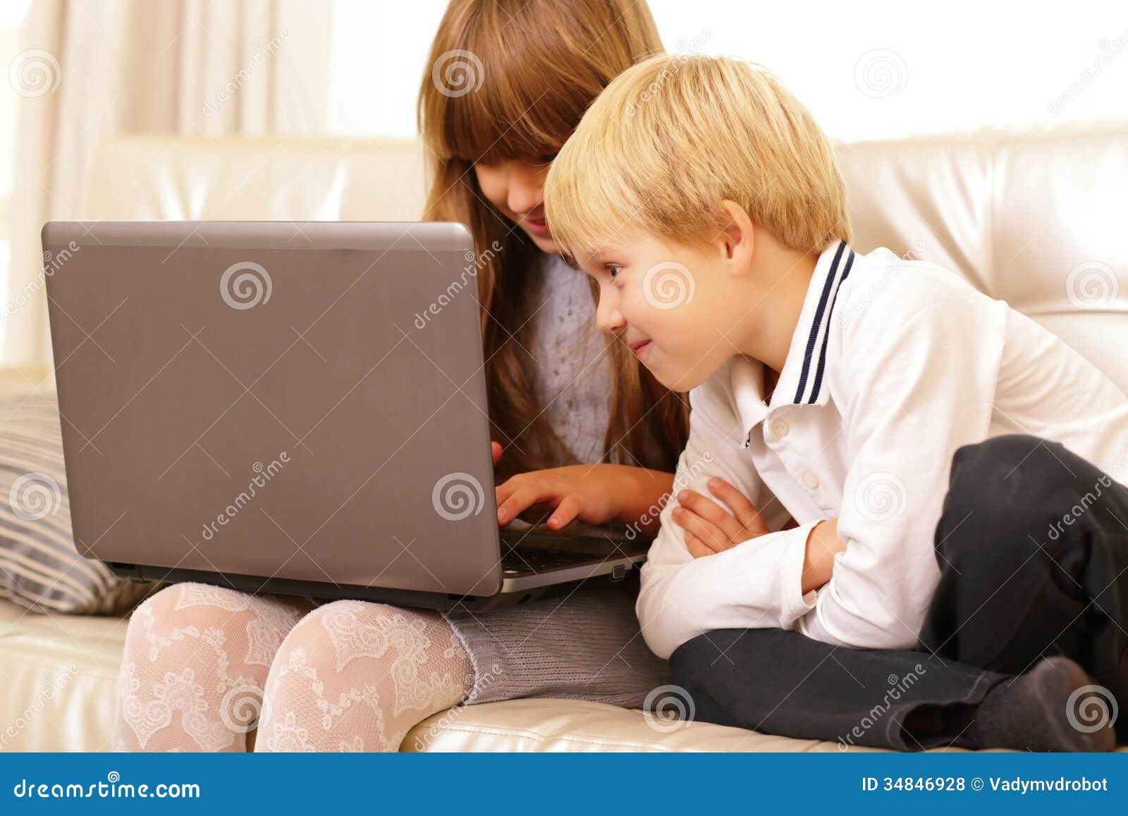 Children Playing with Laptop Computer Stock Photo - Image of beautiful ...