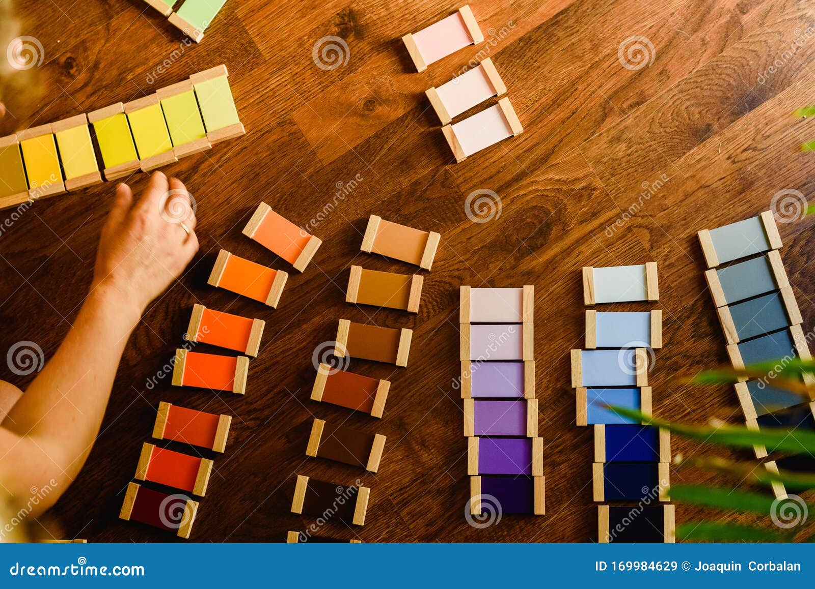 Children Playing and Learning with Montessori Color Tablets Stock Image ...