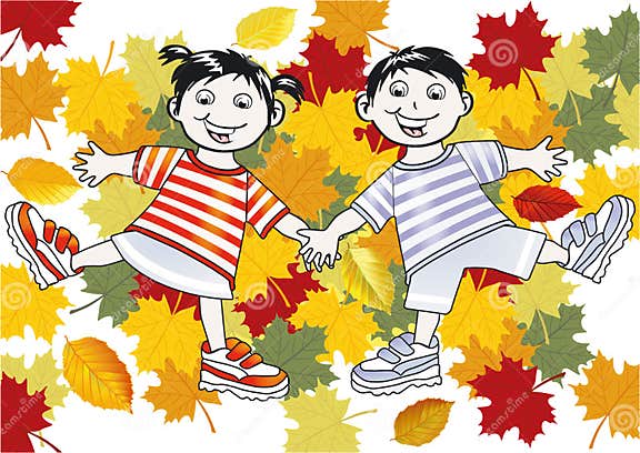 Children Playing in the Leaves Stock Vector - Illustration of belonging ...