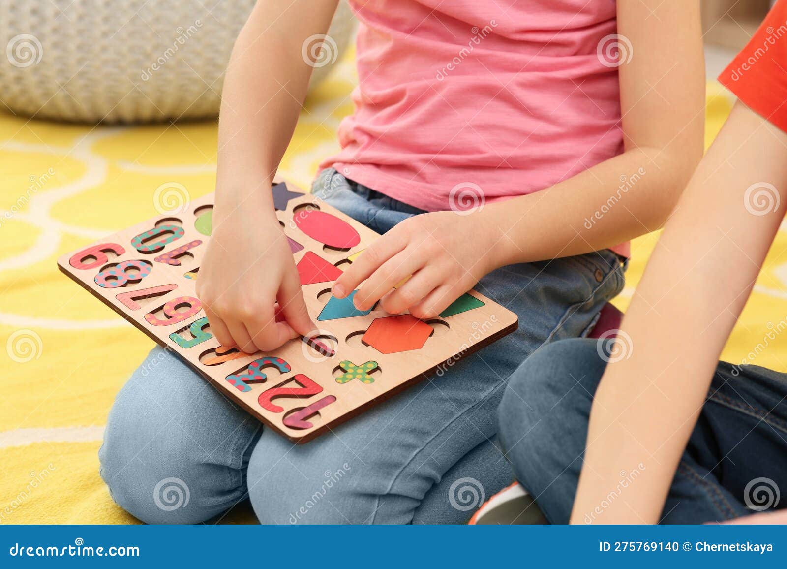 Children Playing with Math Game Kit on Floor, Closeup. Learning ...
