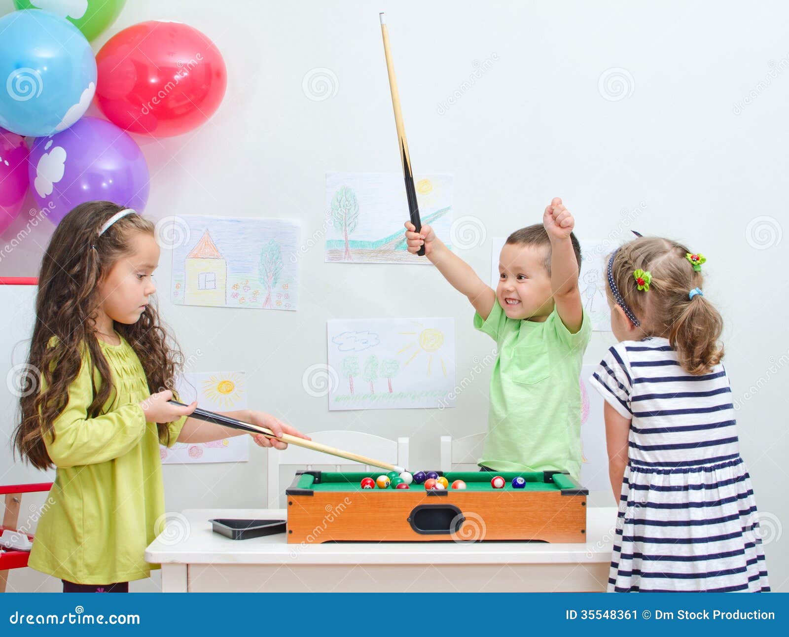 Children Playing Mini Billiard Stock Image - Image of class, education ...