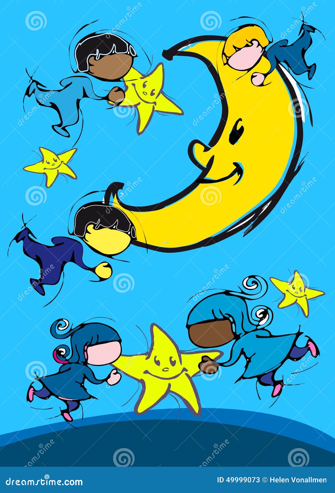 Sky,Moon, Stars, Cartoon for Baby Children-Diversity Stock Illustration ...