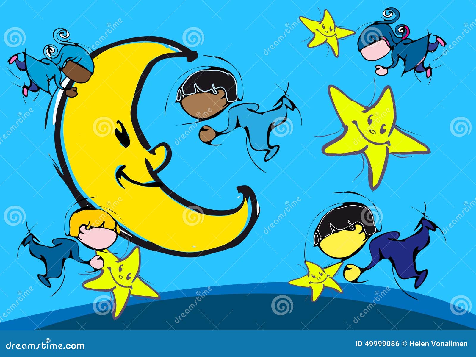 Sky,Moon, Stars, Cartoon for Baby Children-Diversity Stock Illustration ...