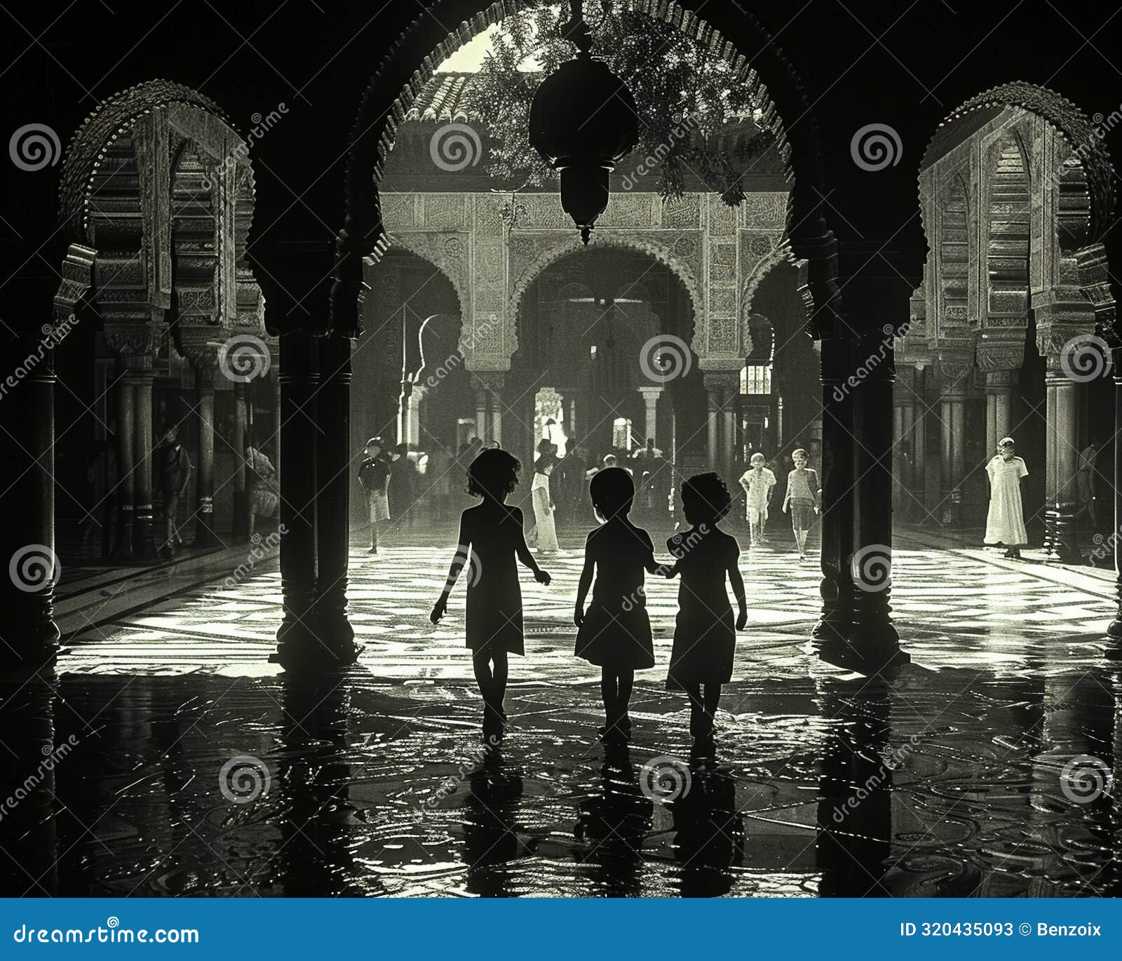 Children Playing in a Mosques Courtyard Medium Shot Stock Illustration ...