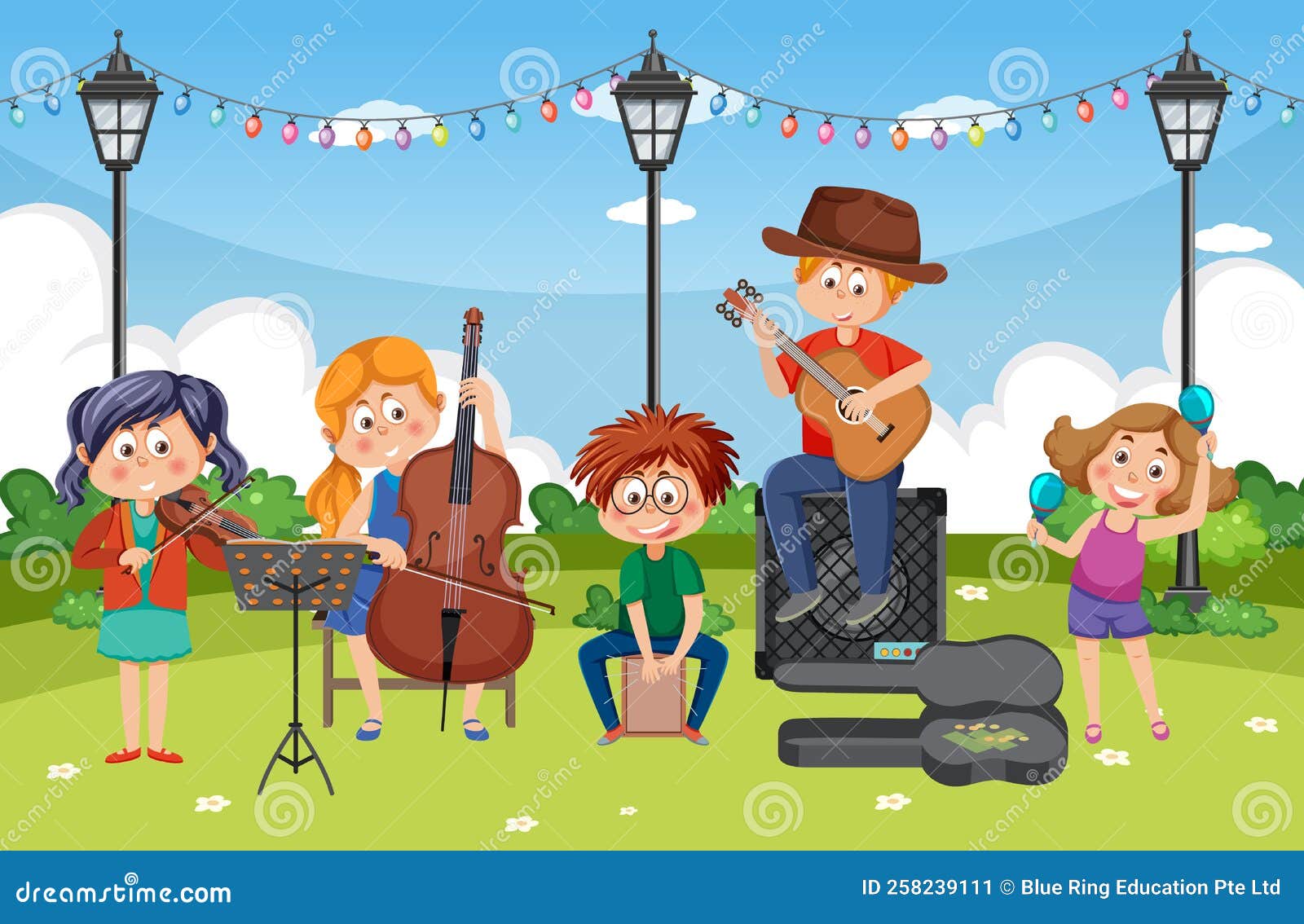 Children Playing Music in the Park Stock Vector - Illustration of ...