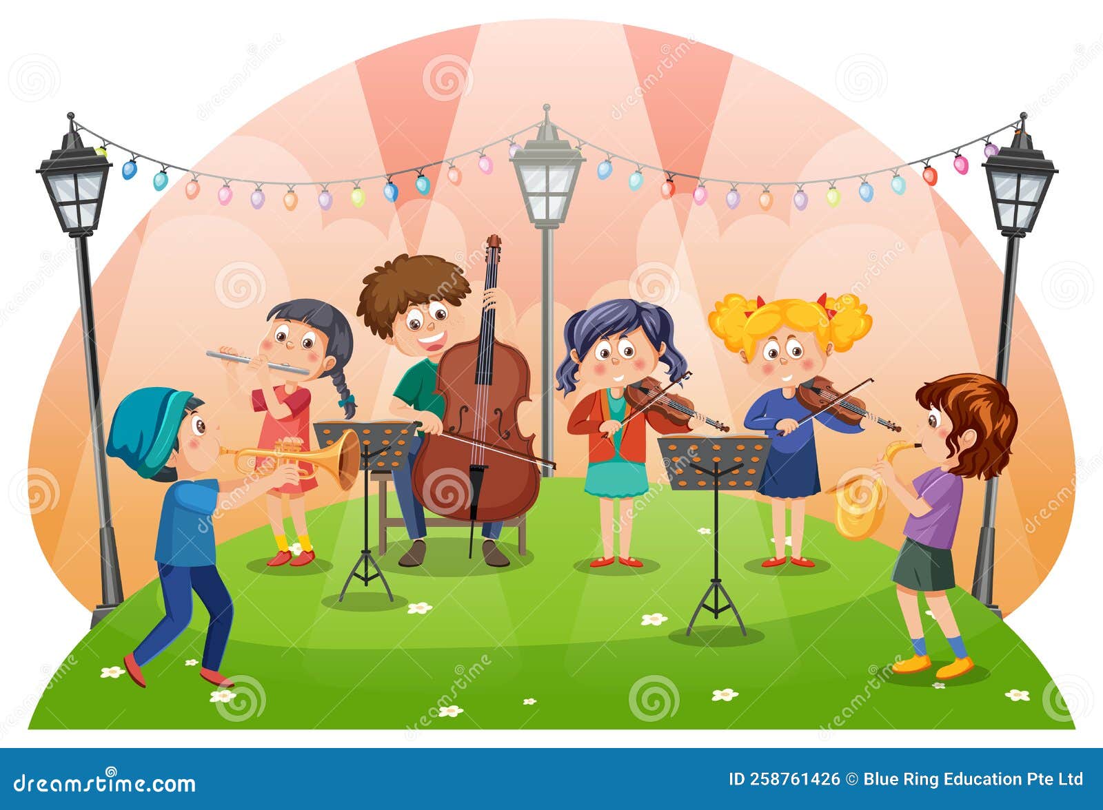 Children Playing Music at Park Stock Vector - Illustration of outside ...