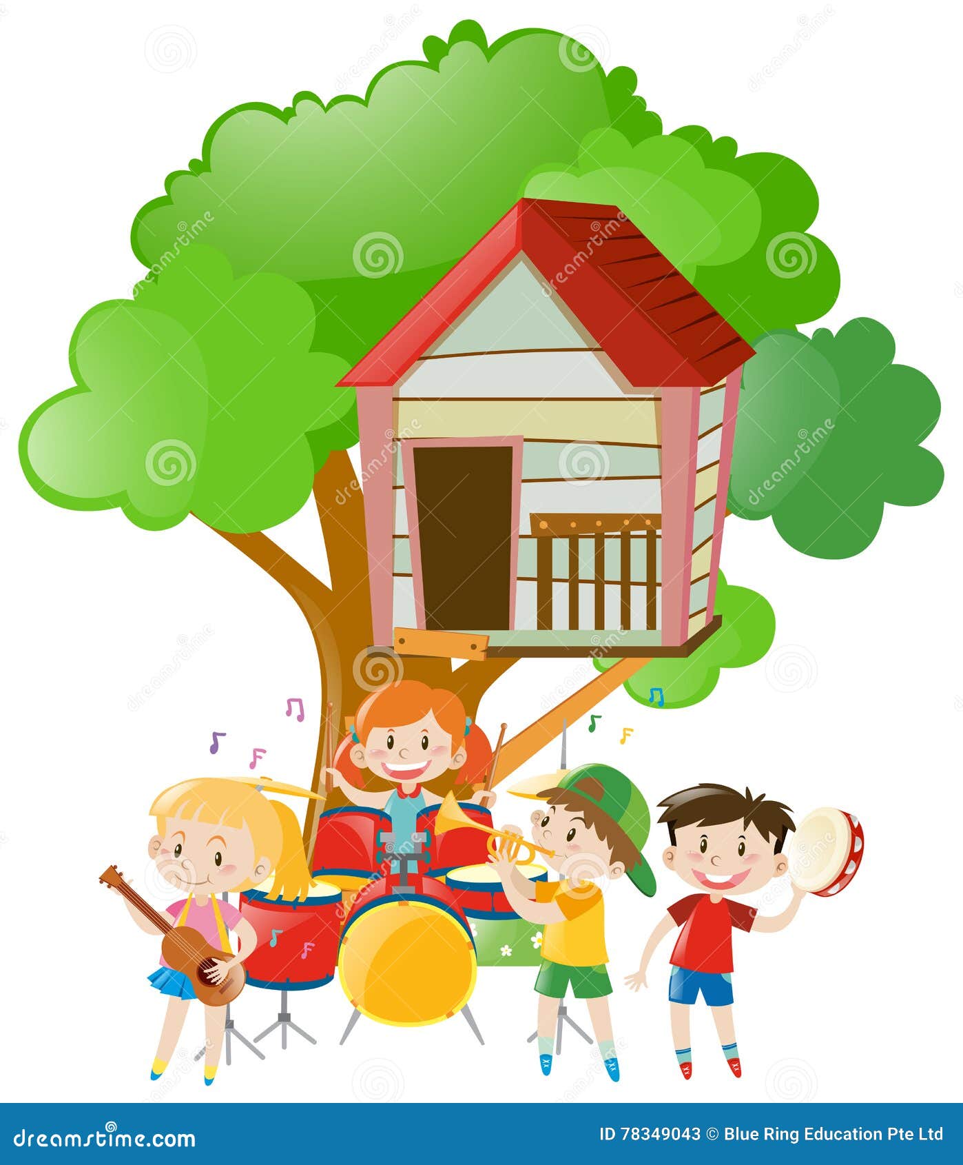 Children Playing Music Under the Tree Stock Vector - Illustration of ...