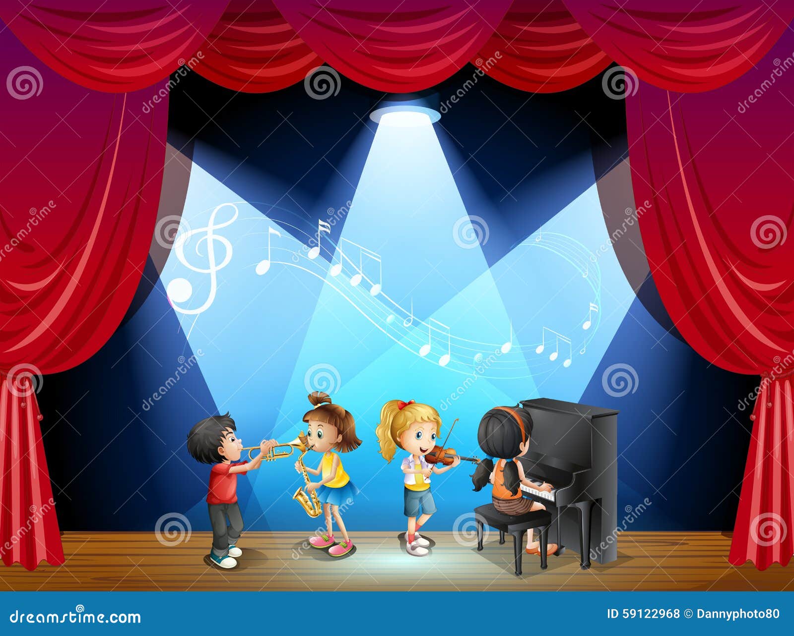 Children Playing Musical Instrument on Stage Stock Vector ...