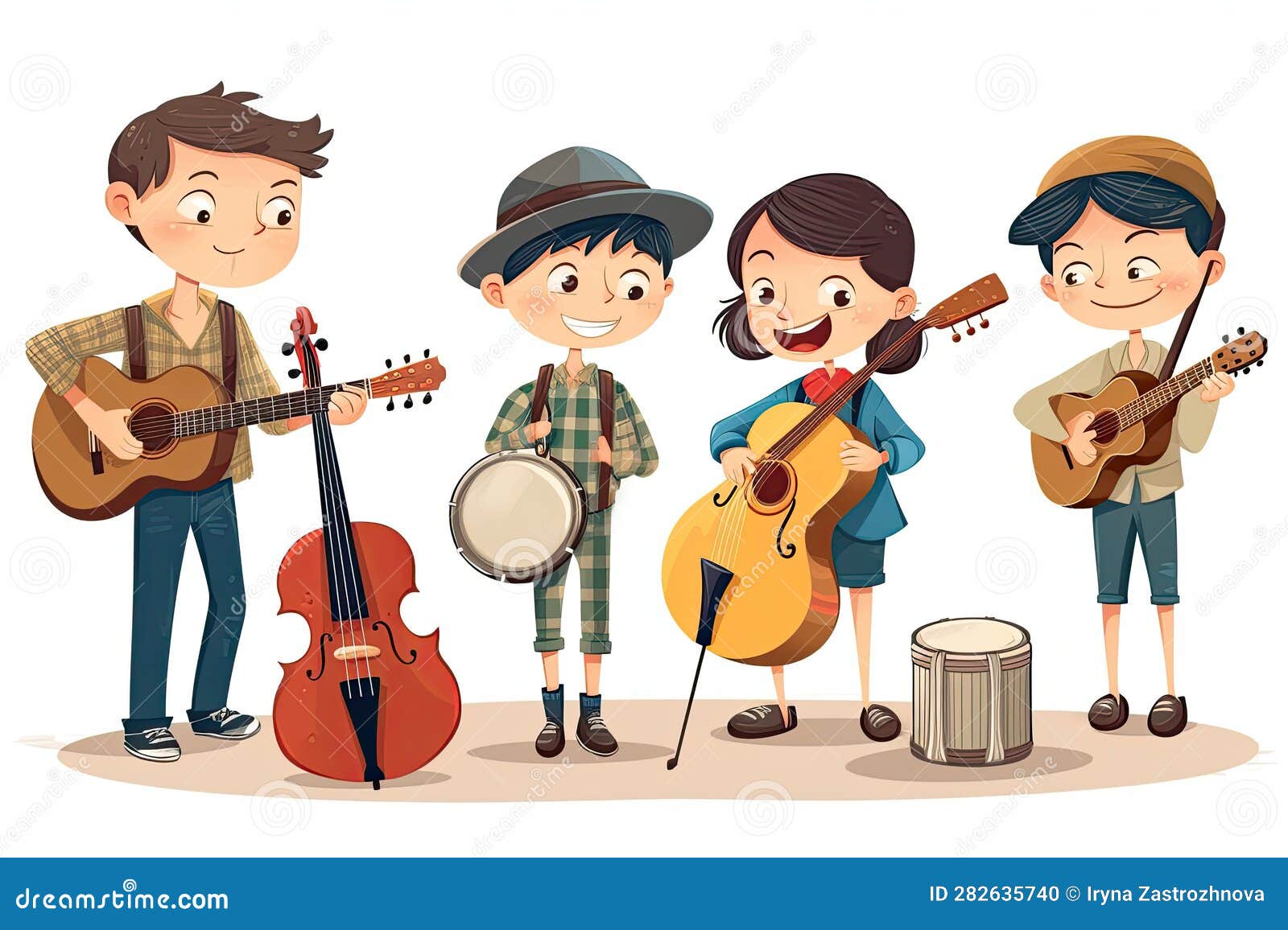 Children Playing Musical Instruments Isolated on White Background Stock ...