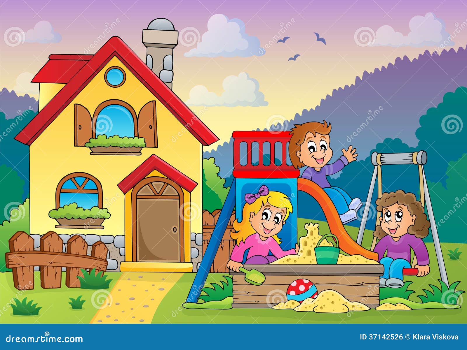Children Playing Near House Theme 1 Stock Vector - Illustration of ...