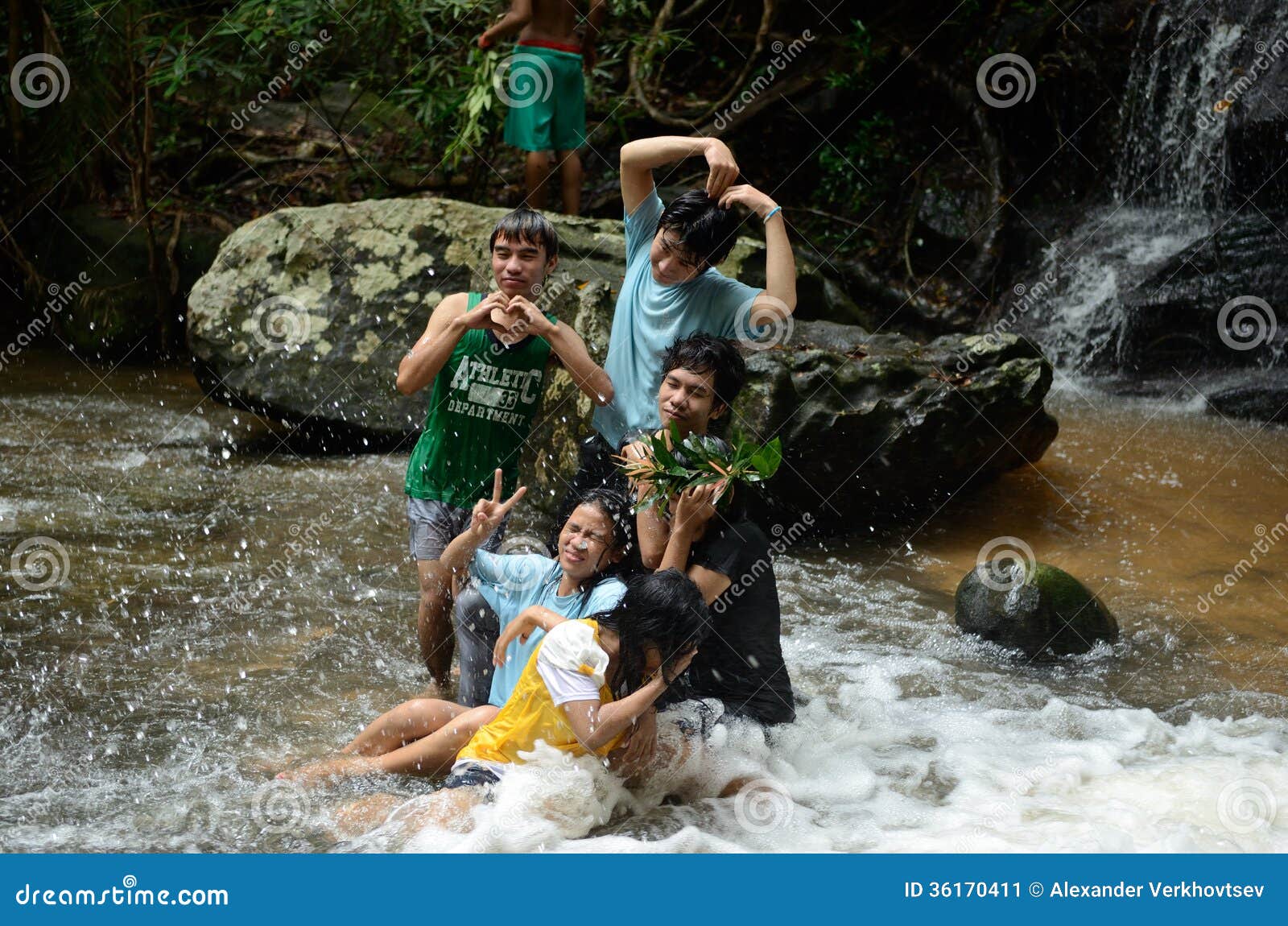 Children Playing Near a Waterfall Editorial Photo - Image of fluid ...