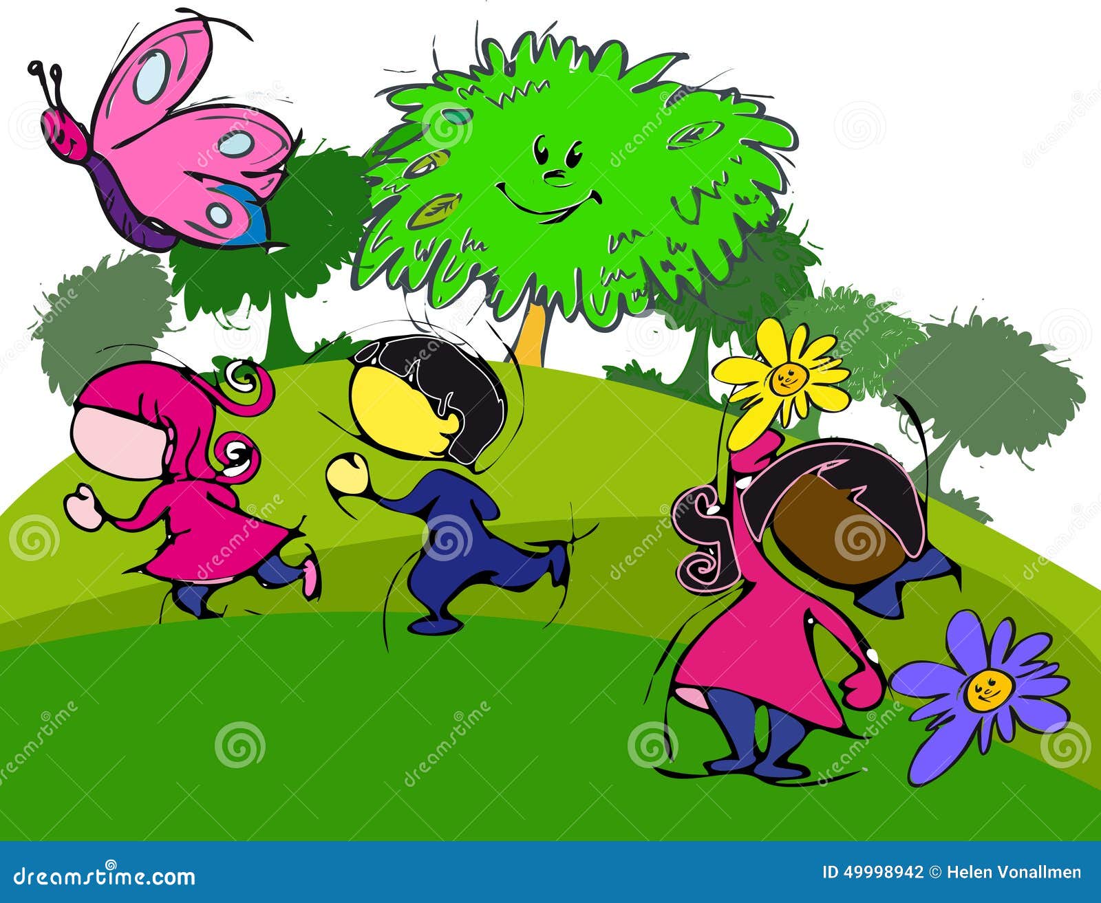 Tree With Butterfly Flowers Vector Illustration | CartoonDealer.com ...