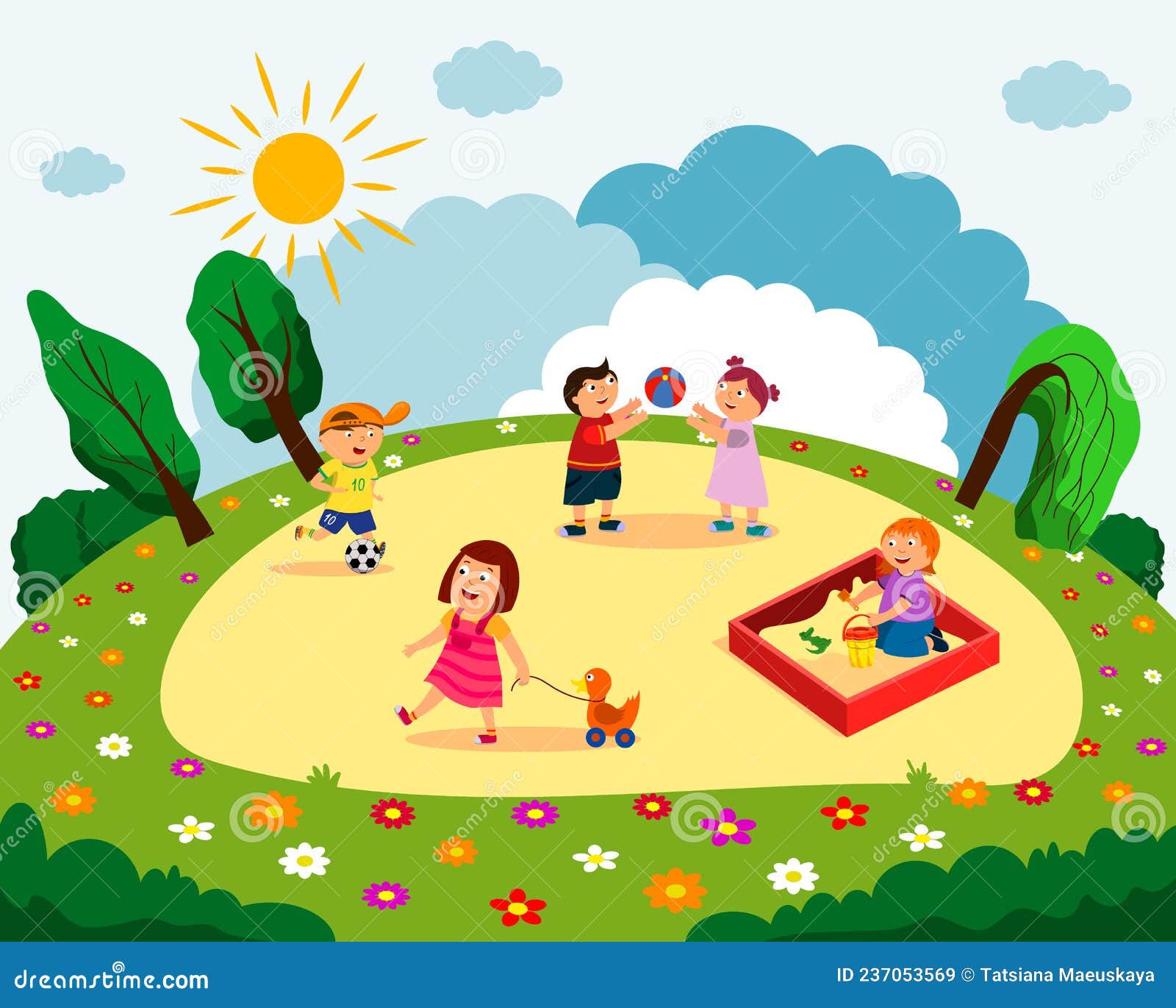Children Playing Outside on the Playground Vector Illustration Stock ...