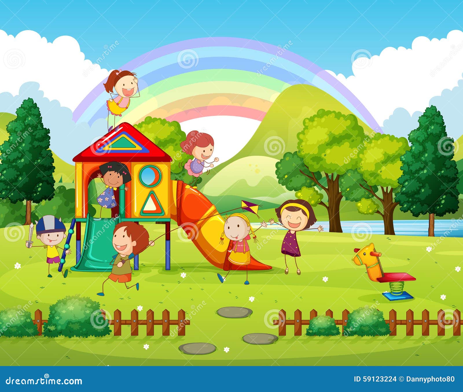 Children Playing in the Park at Daytime Stock Vector - Illustration of ...