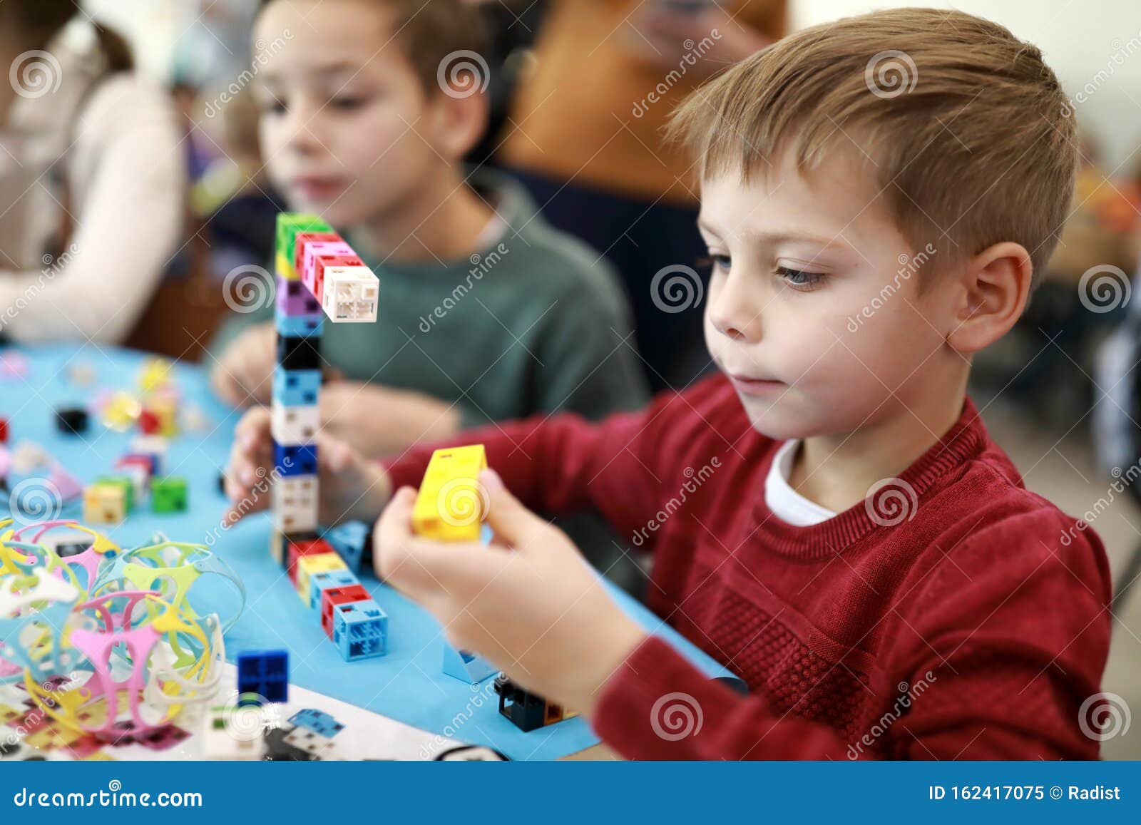 Children Playing Plastic Constructor Stock Image - Image of growth ...