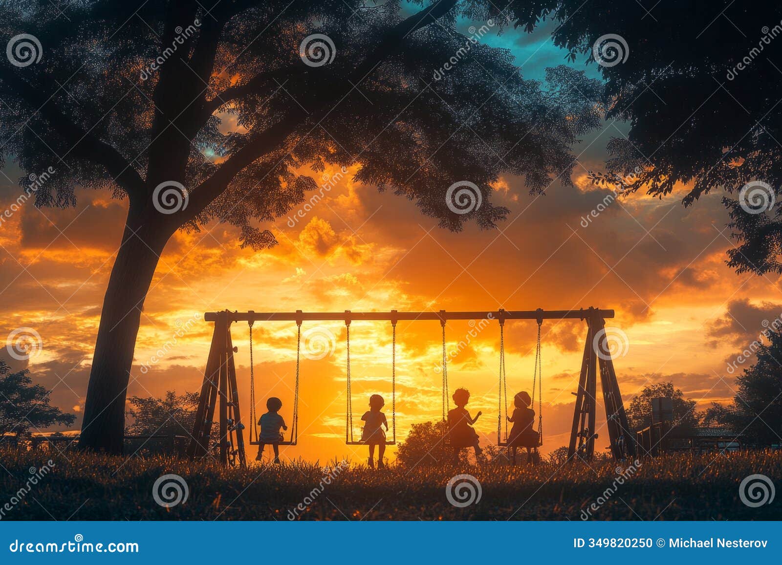 Children Playing on Playground Equipment at Sunset Stock Photo - Image ...