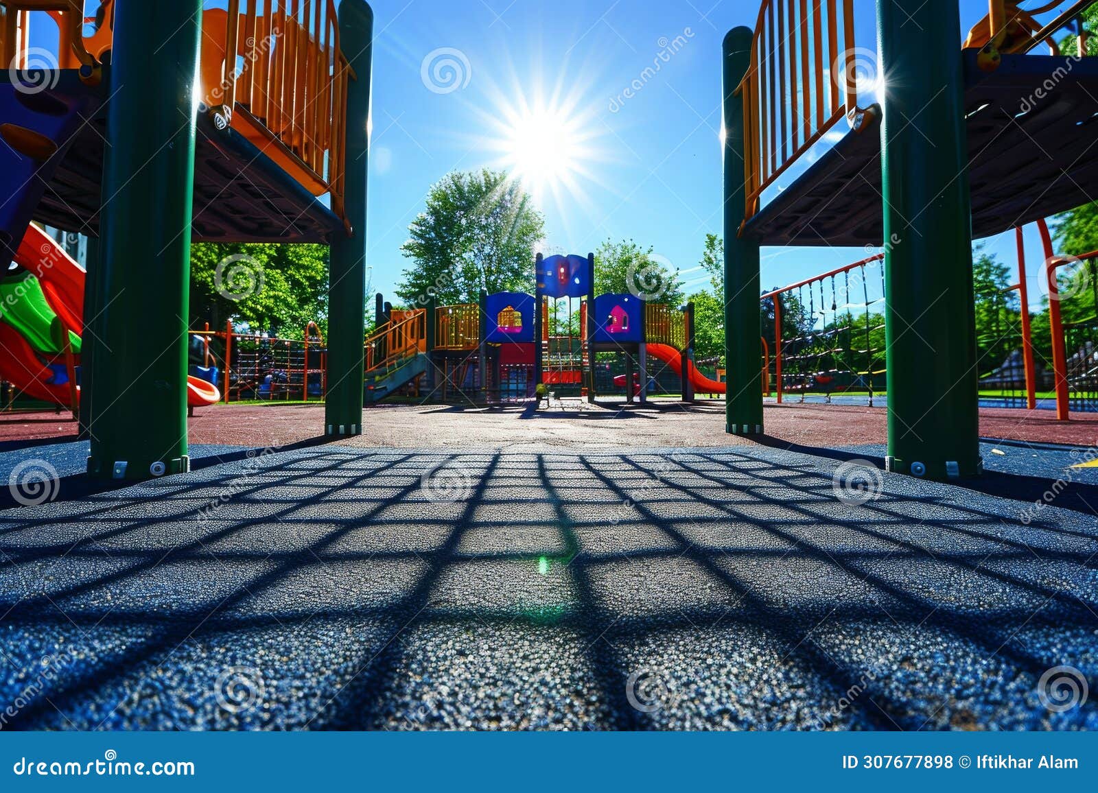 Children Playing on a Playground with a Slide and a Play Structure, a ...