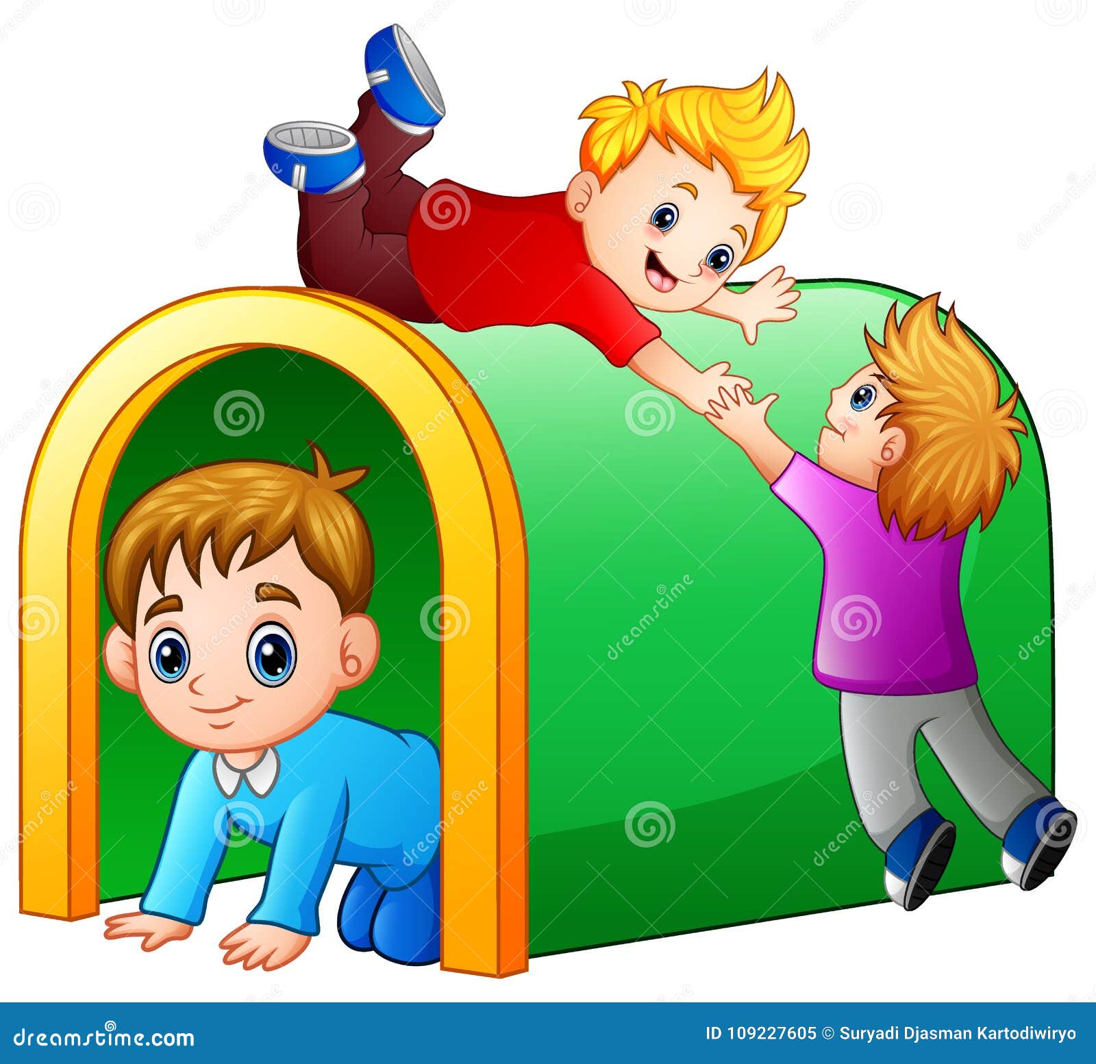 Children Playing Playground Tunnel Cartoon Vector | CartoonDealer.com ...