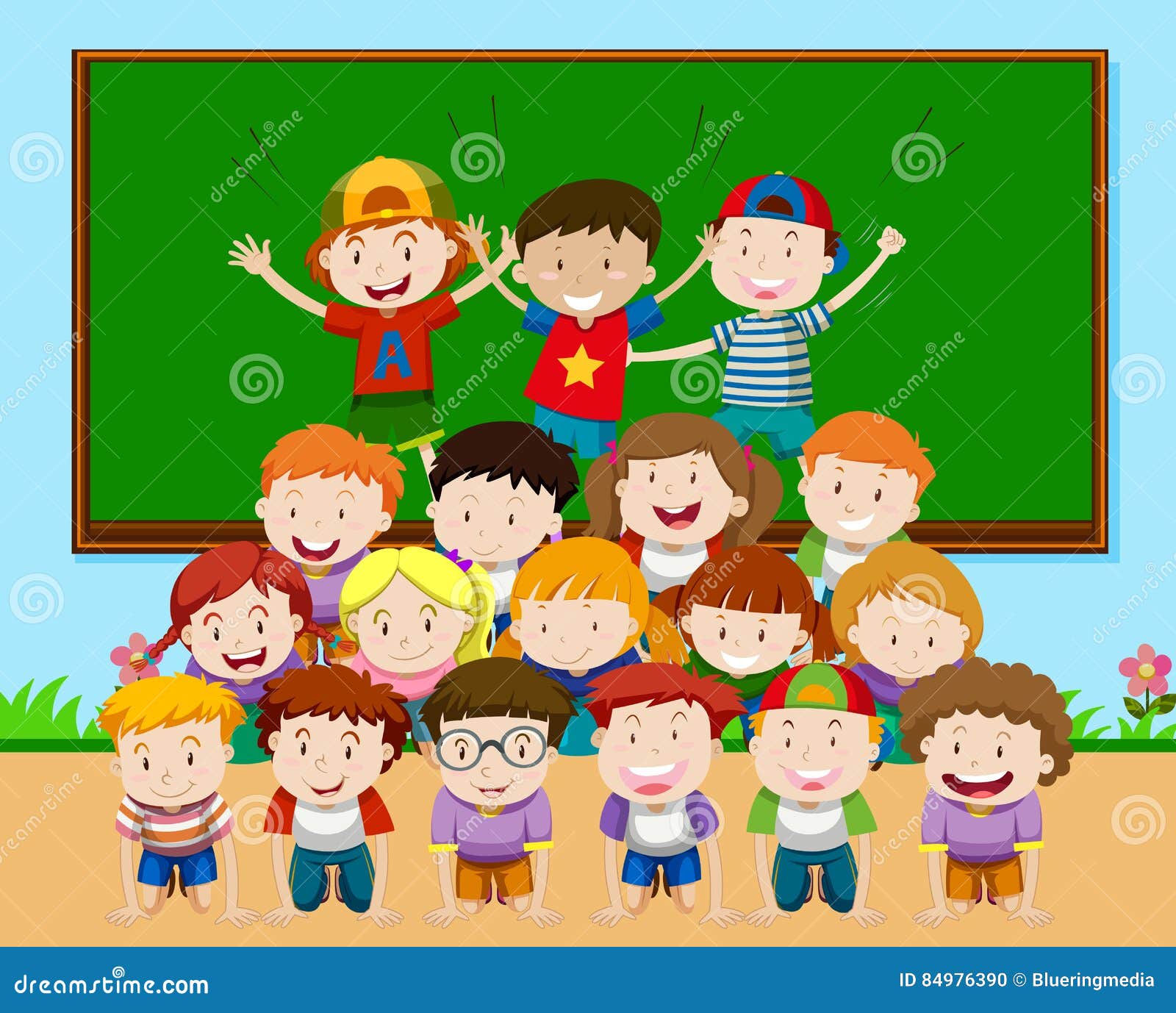 Children Playing Pyramid in Classroom Stock Vector - Illustration of ...