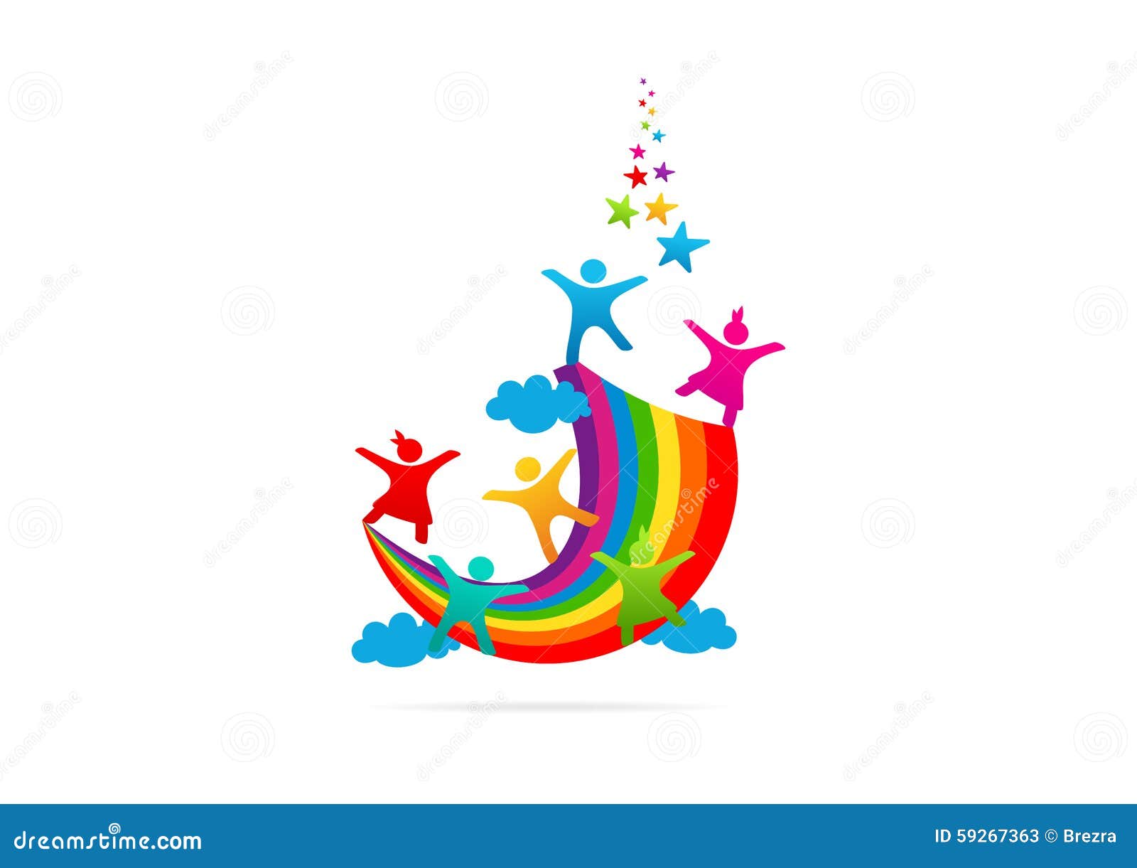 Children Playing On The Rainbow Imagination Vector Logo Design ...