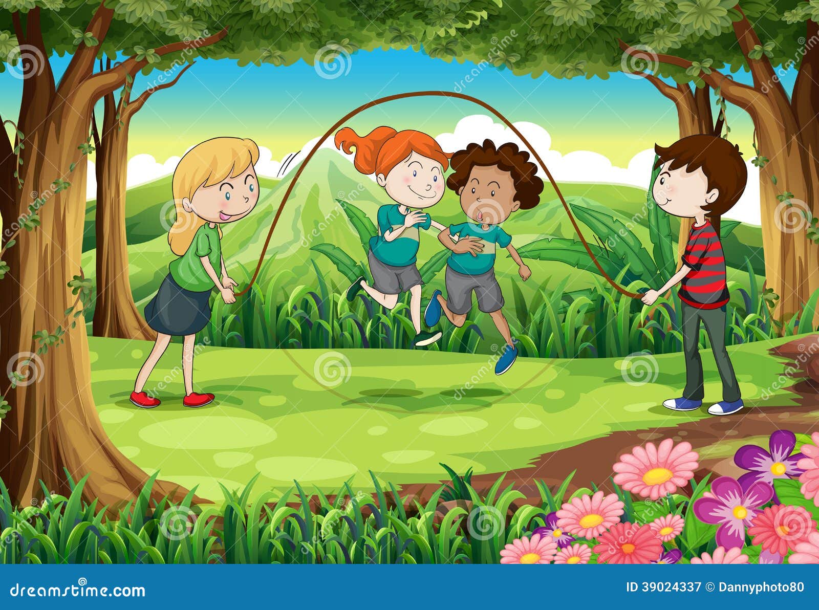 Children Playing with the Rope at the Jungle Stock Vector ...