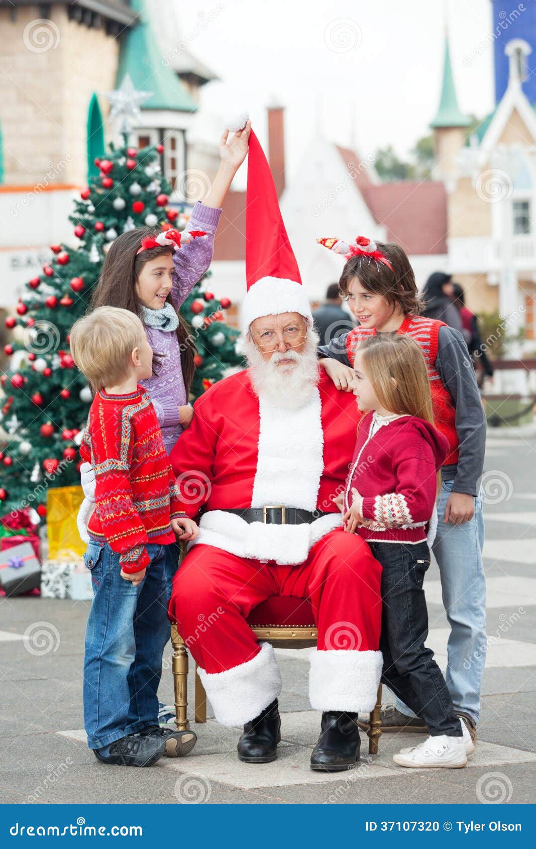 Children Playing with Santa Claus S Hat Stock Photo - Image of clause ...
