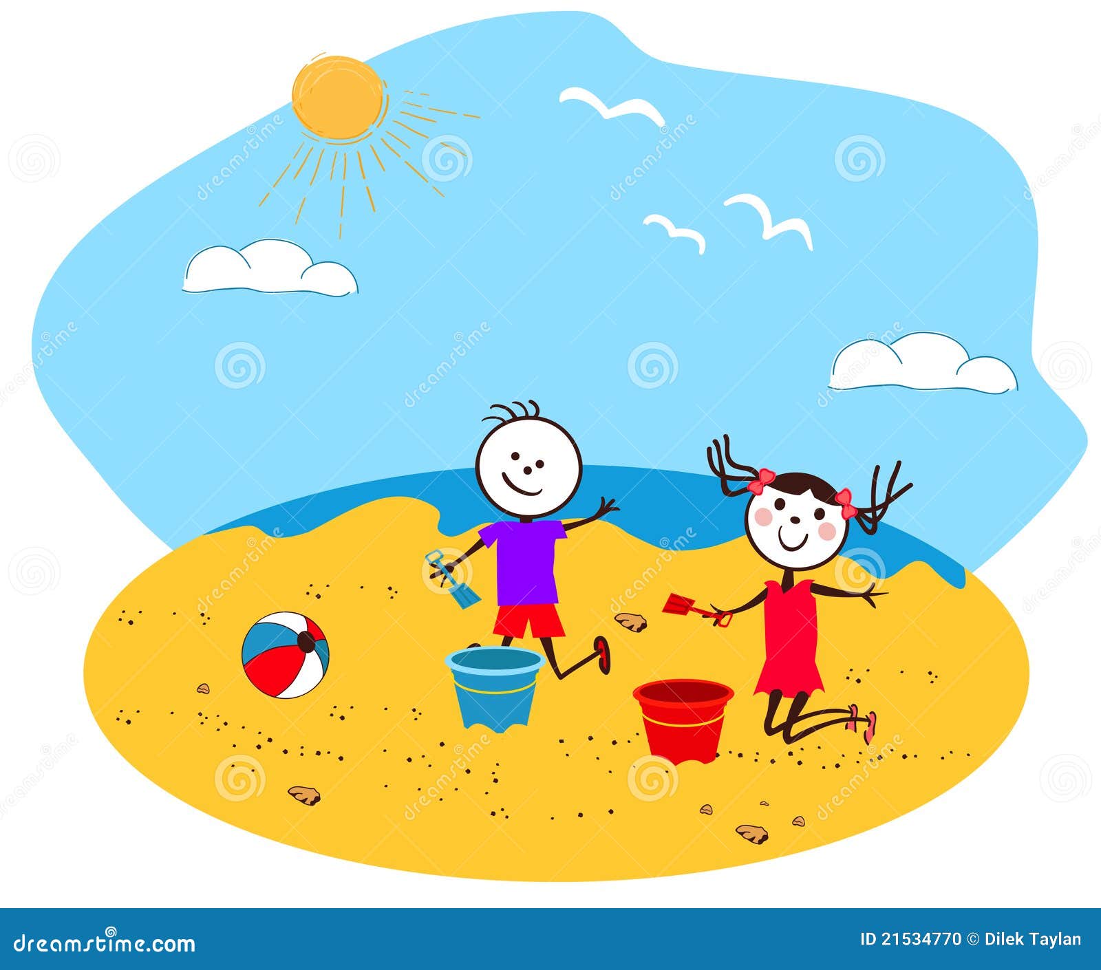 Children Playing at the Seaside Stock Vector - Illustration of active ...