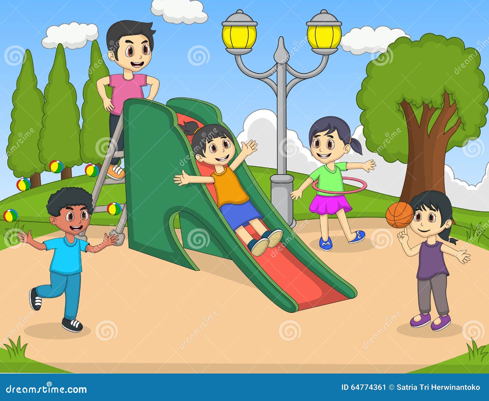 Children Playing Slide at the Park Stock Vector - Illustration of ...